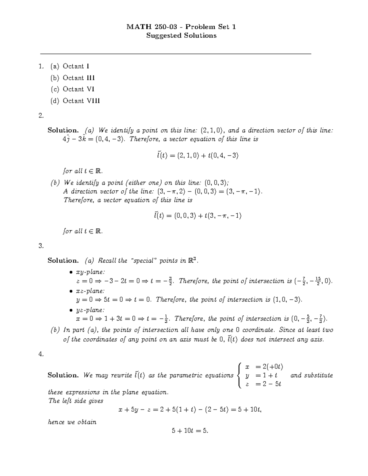 Math 250 Problem Set 1 Suggested Solutions - MATH 250-03 - Problem Set 1 Suggested Solutions (a ...