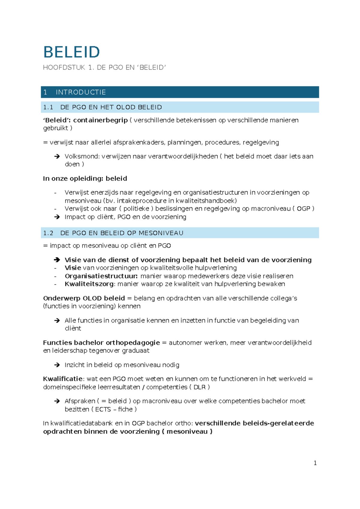 Beleid - woordenlijst - BELEID HOOFDSTUK 1. DE PGO EN ‘BELEID’ 1 ...