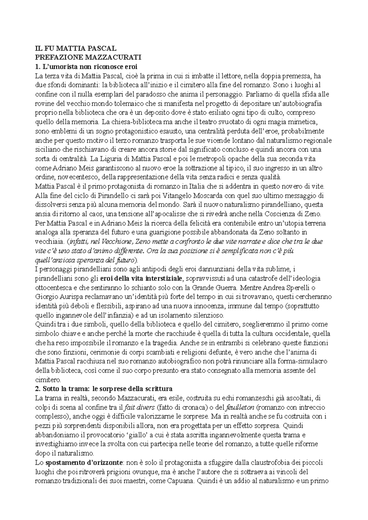IL FU Mattia Pascal - appunti - IL FU MATTIA PASCAL PREFAZIONE ...