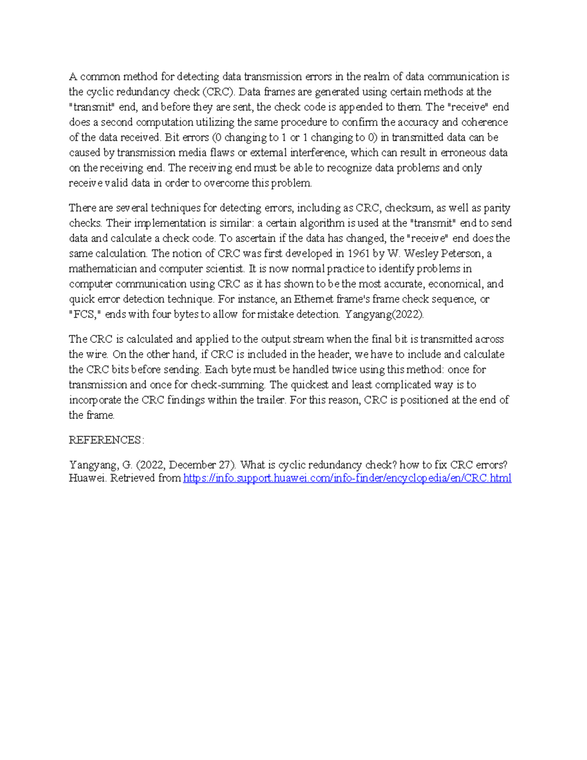 CS2204 LJ unit 2 - Mandatory assignment - A common method for detecting data transmission errors ...