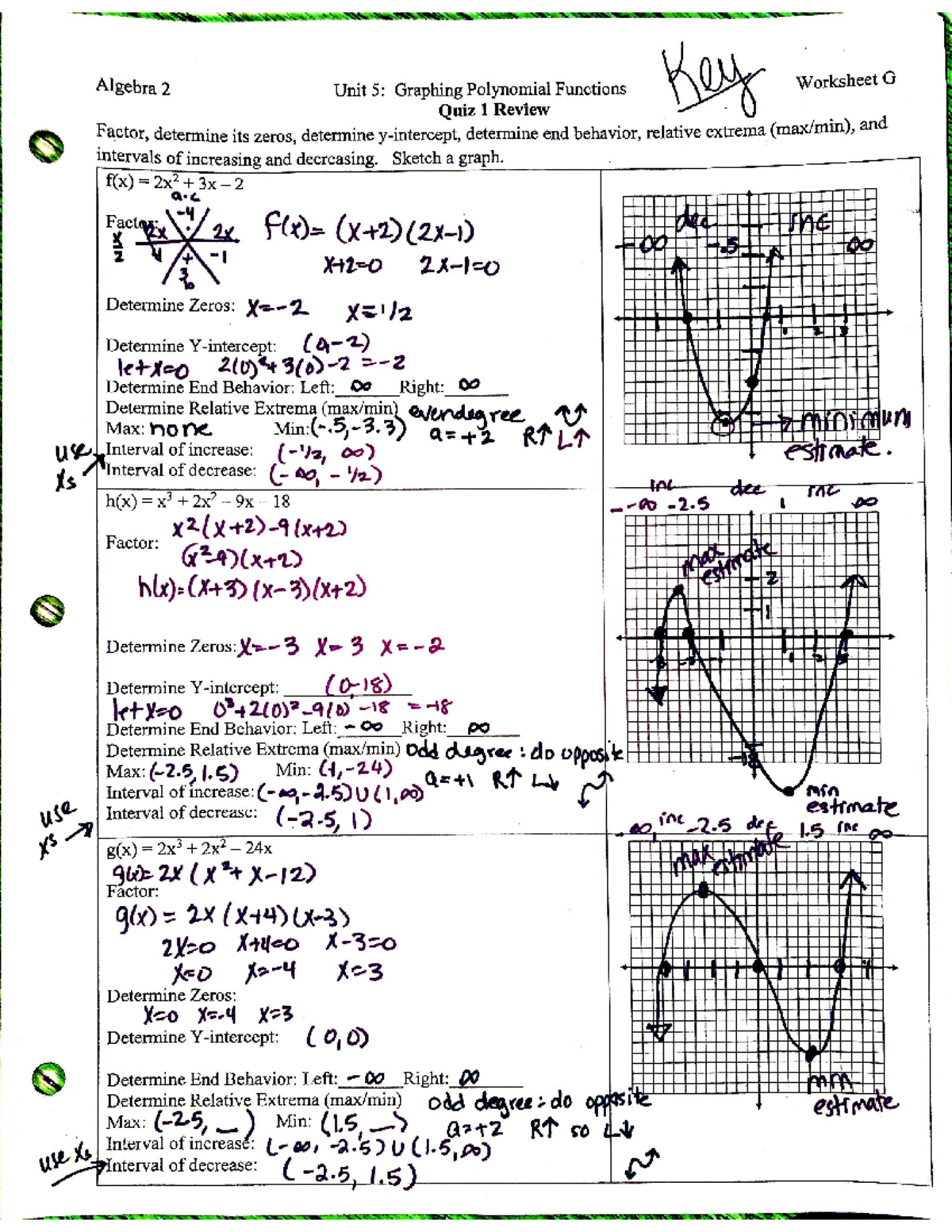 Algebra 2 Unite 5 Quiz Review Studocu