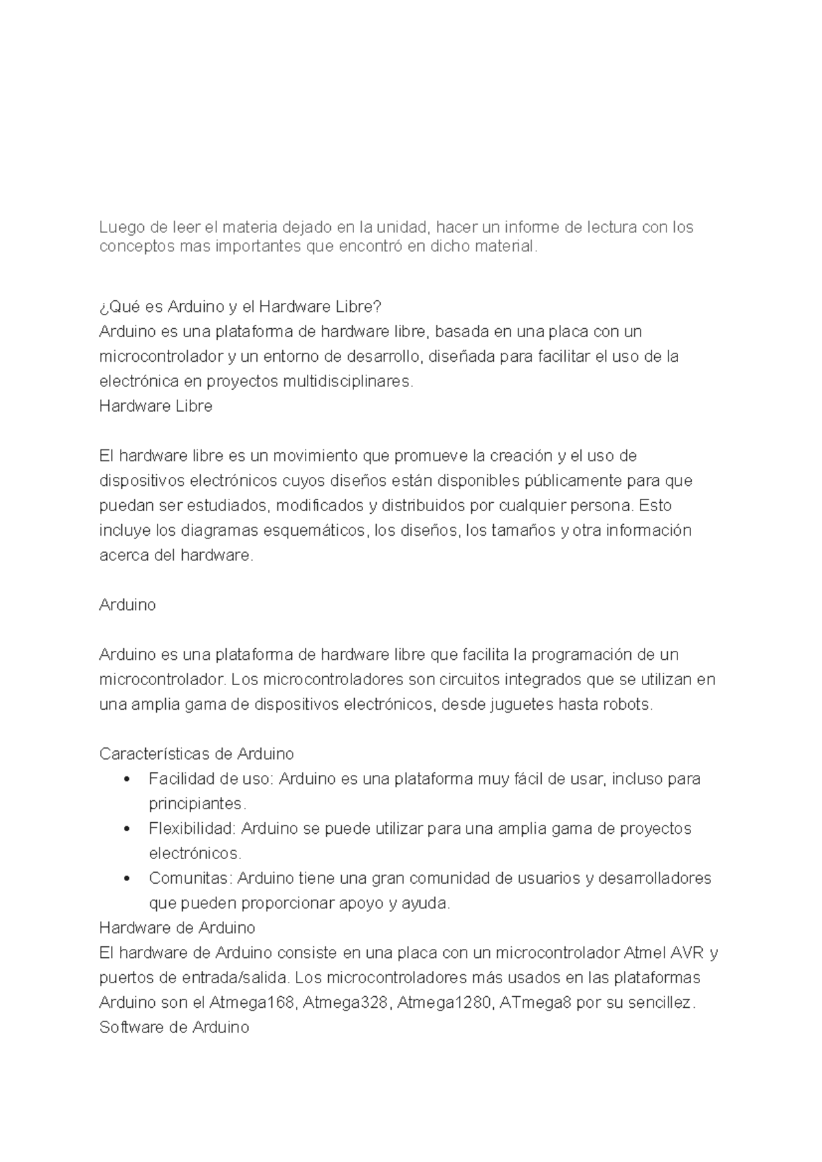 Tarea 9- Arquitectura Hardware - Luego de leer el materia dejado en la unidad, hacer un informe ...