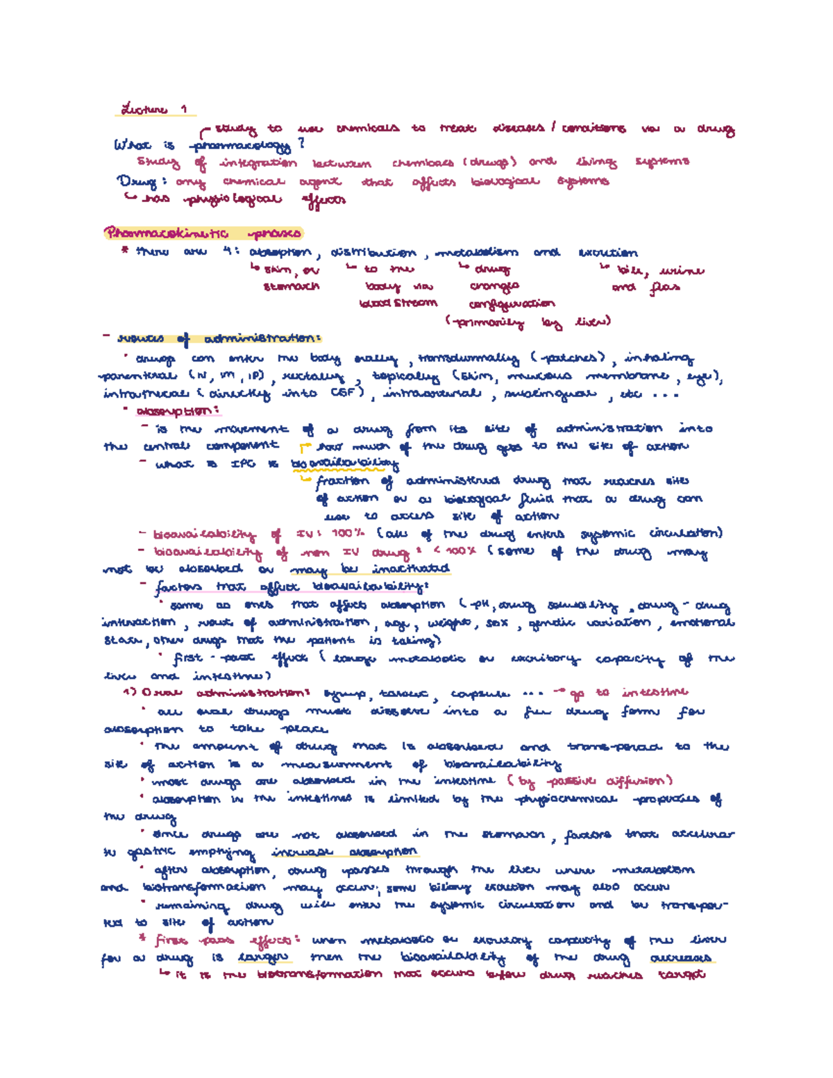 Exam 1 - detailed handwritten note of key points of pharmacology - with ...