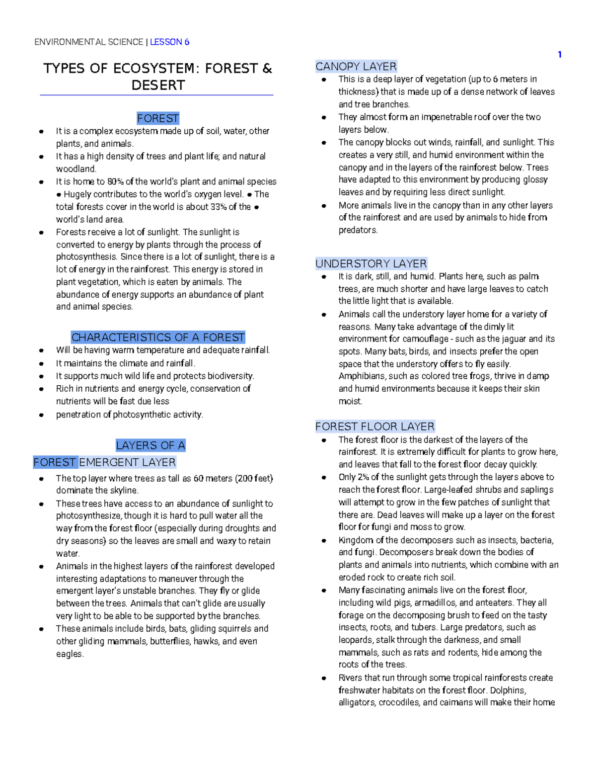 ENVI SCI Lesson 6 - ENVIRONMENTAL SCIENCE | LESSON 6 1 TYPES OF ...