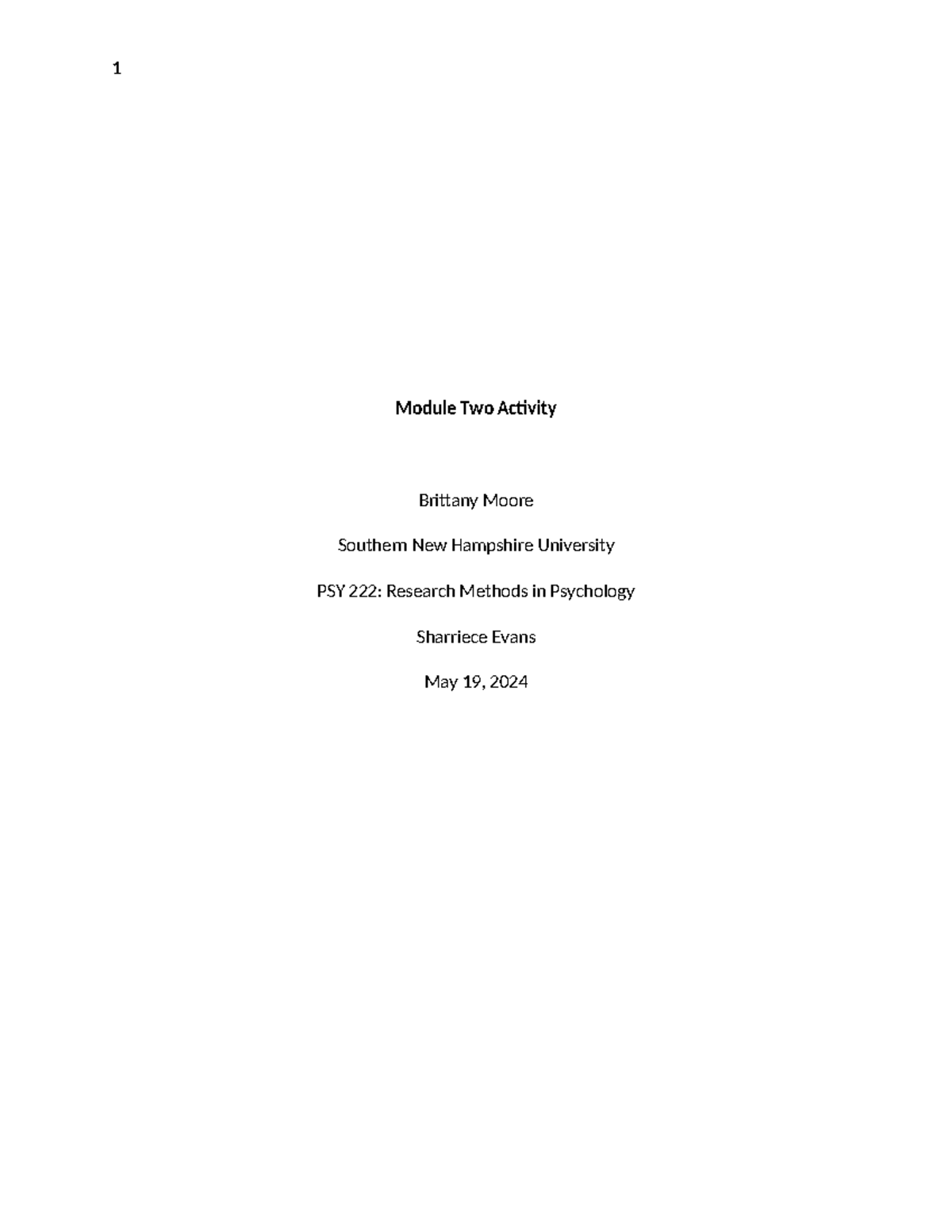 PSY222 Module Two Activity - Module Two Activity Brittany Moore ...