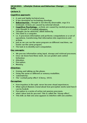 Lecture 7 - Behaviour Change - Behaviour Change, Attitudes and ...