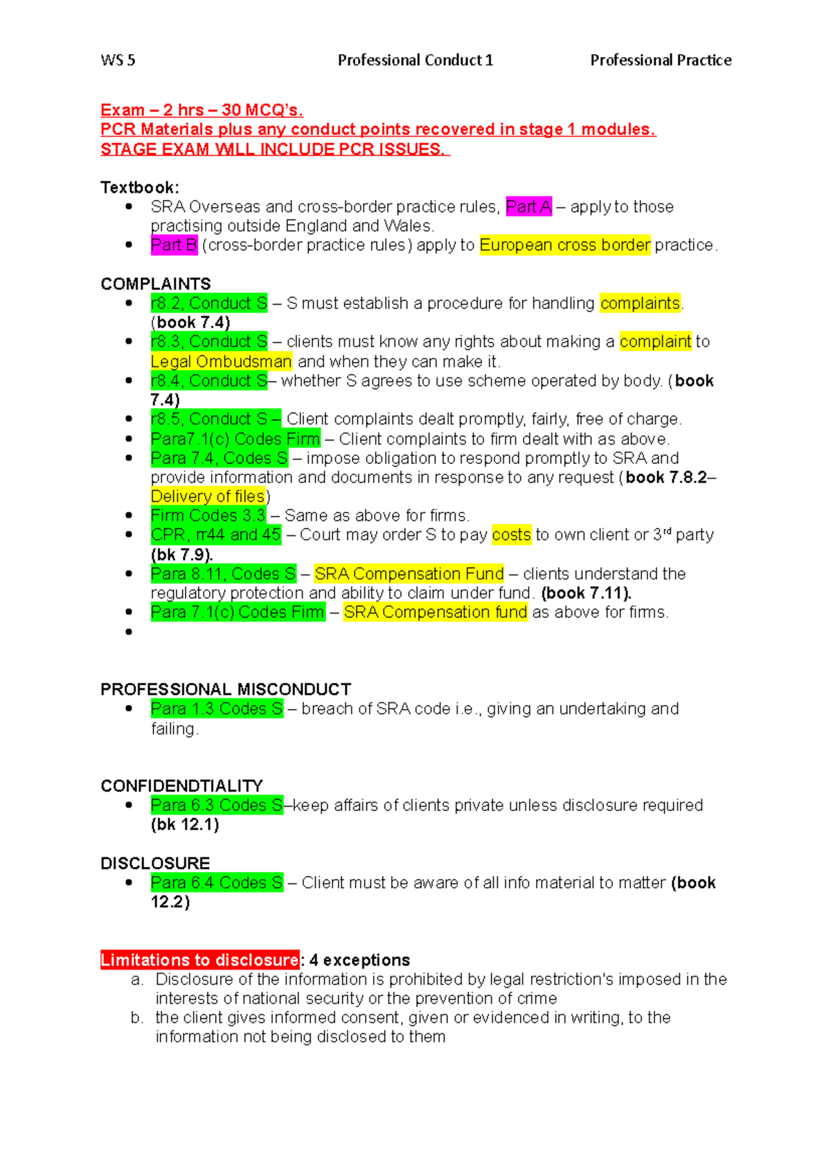 Professional Conduct and Practice Exam - Studocu