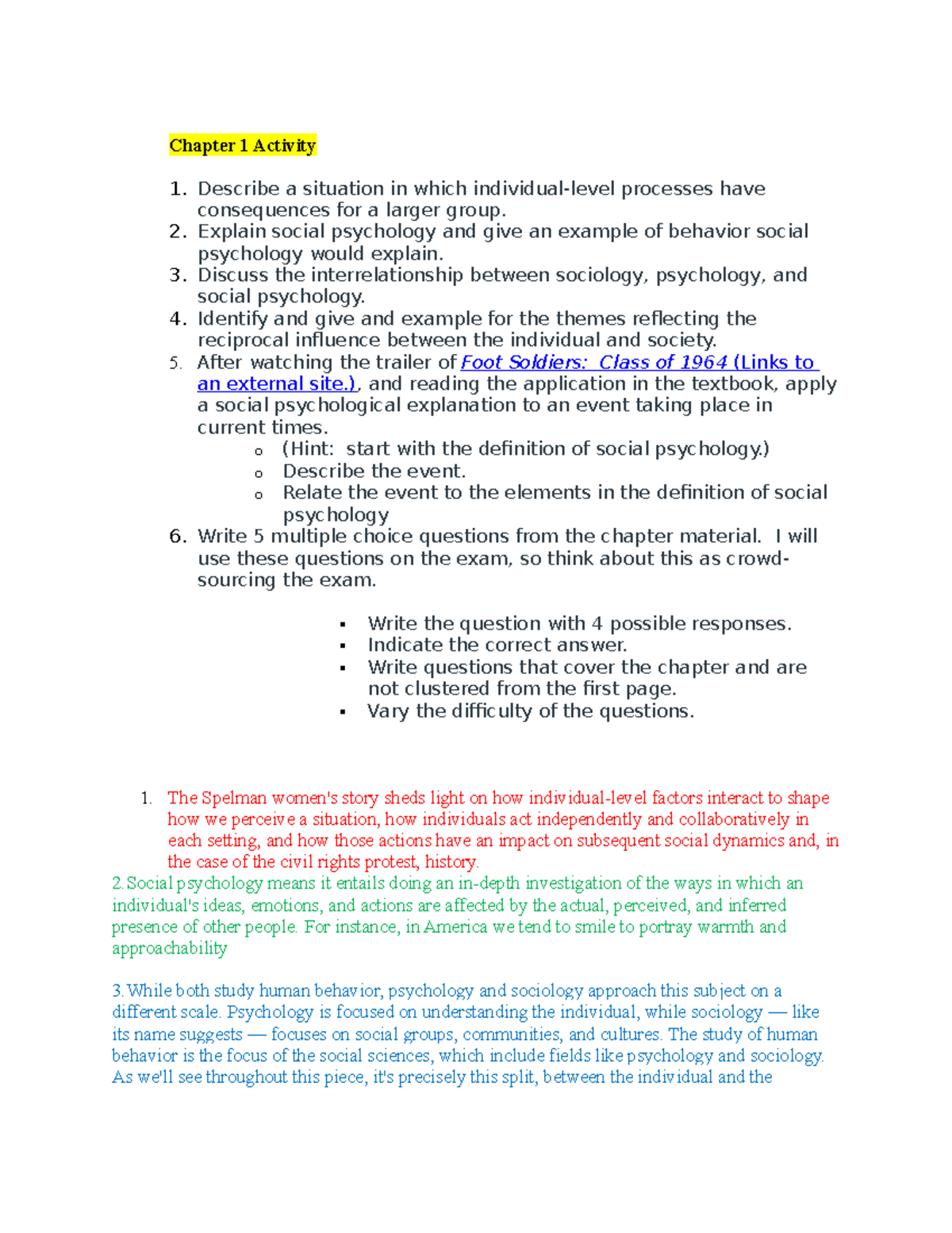 Chapter 1 Activity - Chapter 1 Activity Describe a situation in which ...