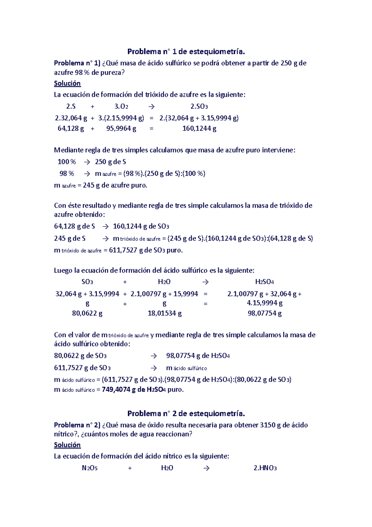 Ayuda taller 2 - wefwefwef - Problema n° 1 de estequiometría. Problema ...