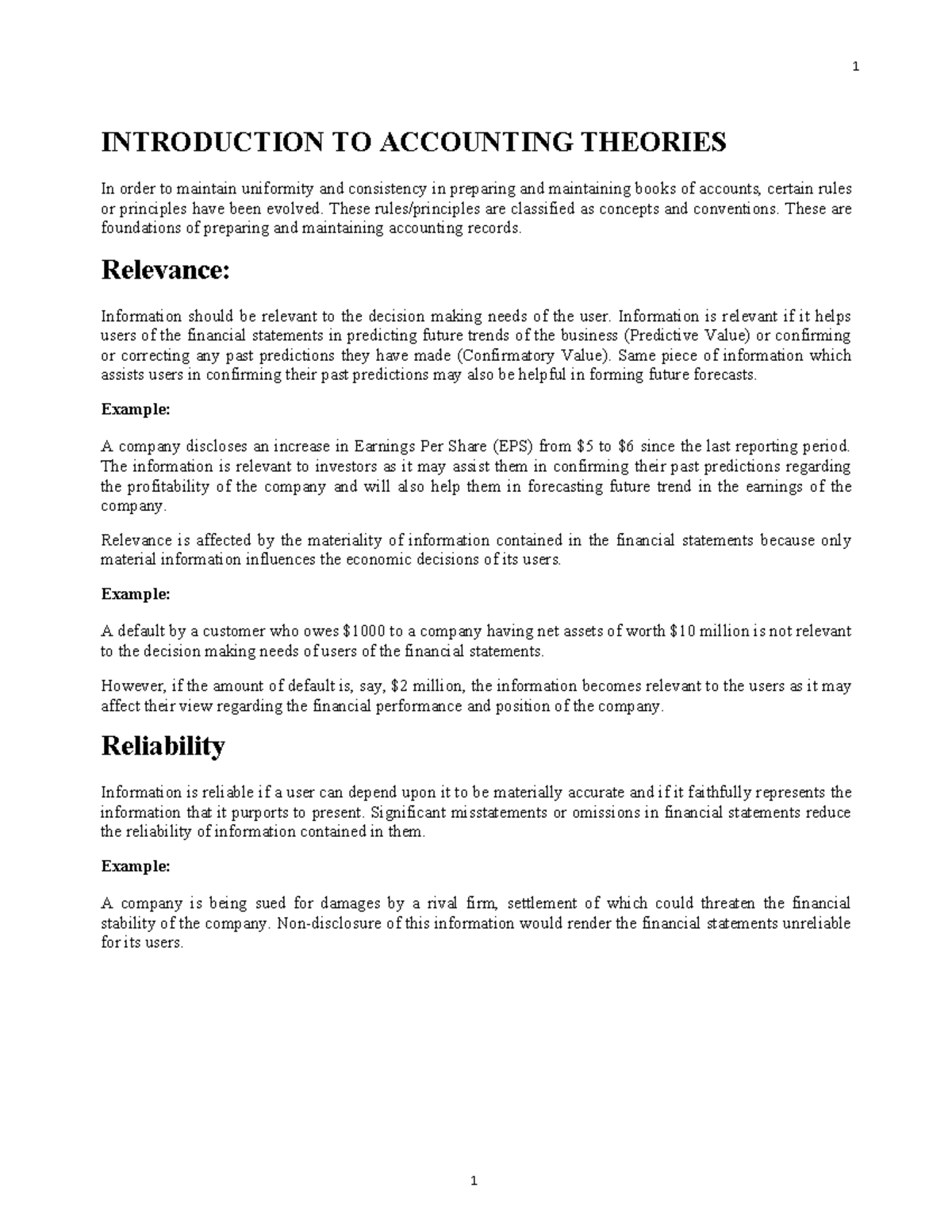 Introduction to Accounting Theories - INTRODUCTION TO ACCOUNTING ...