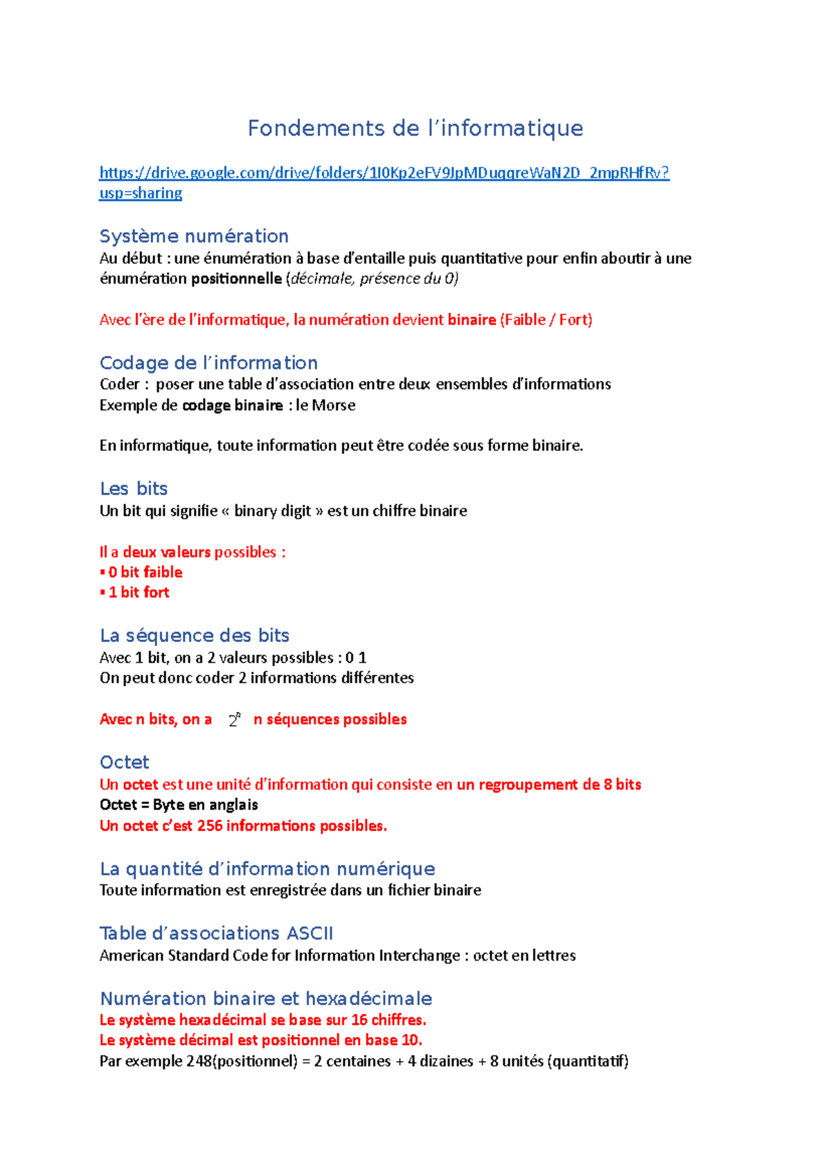 Chapitre 1 Codage - Fondements de l’informatique - Studocu