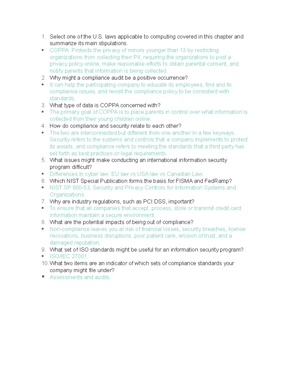 Compliance, Laws, and Regulations - Select one of the U. laws ...