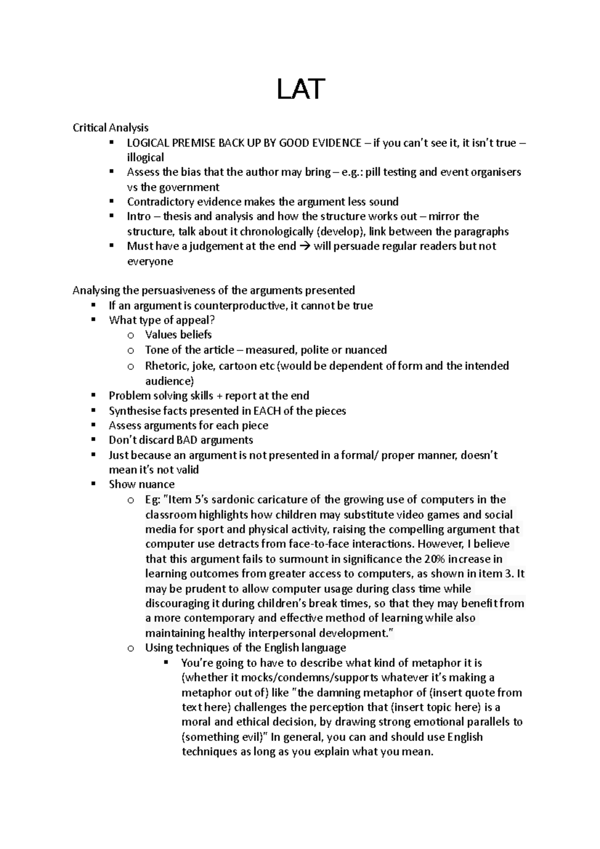 LAT Tutoring Materials - LAT Critical Analysis LOGICAL PREMISE BACK UP ...
