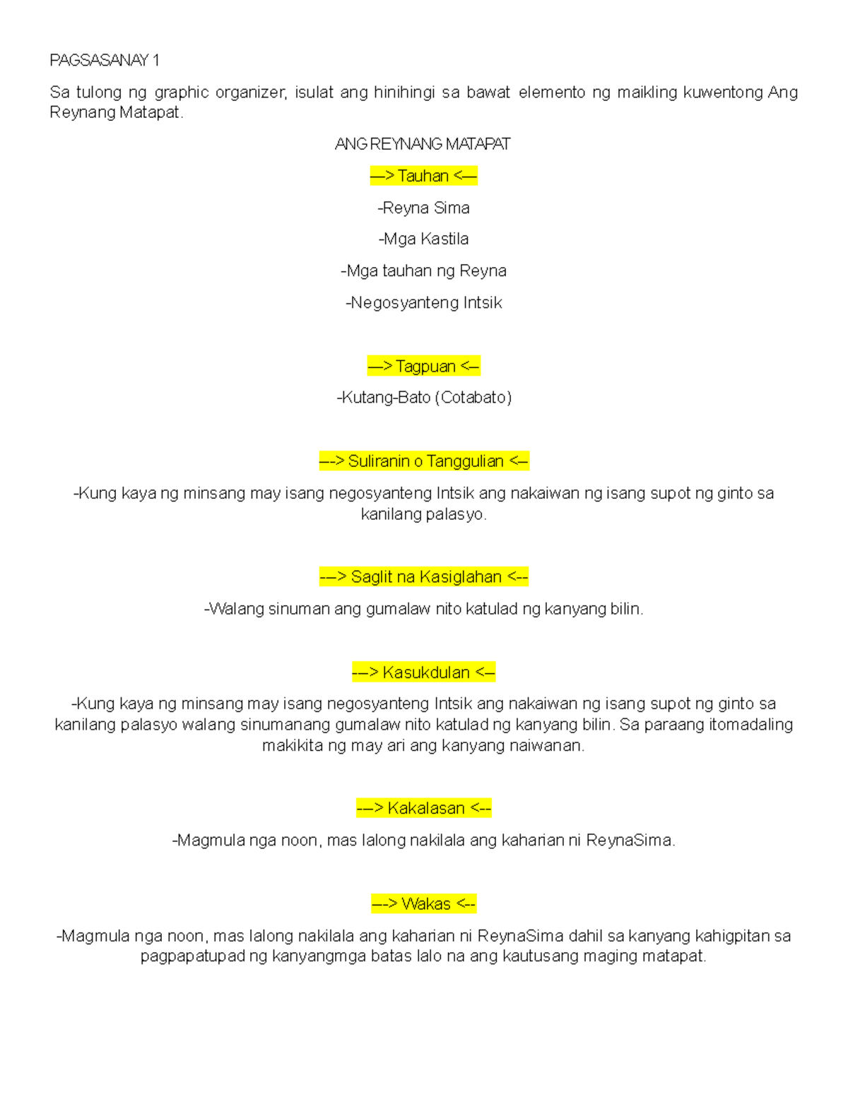 Pagsasanay 1 reynang matapat - PAGSASANAY 1 Sa tulong ng graphic ...