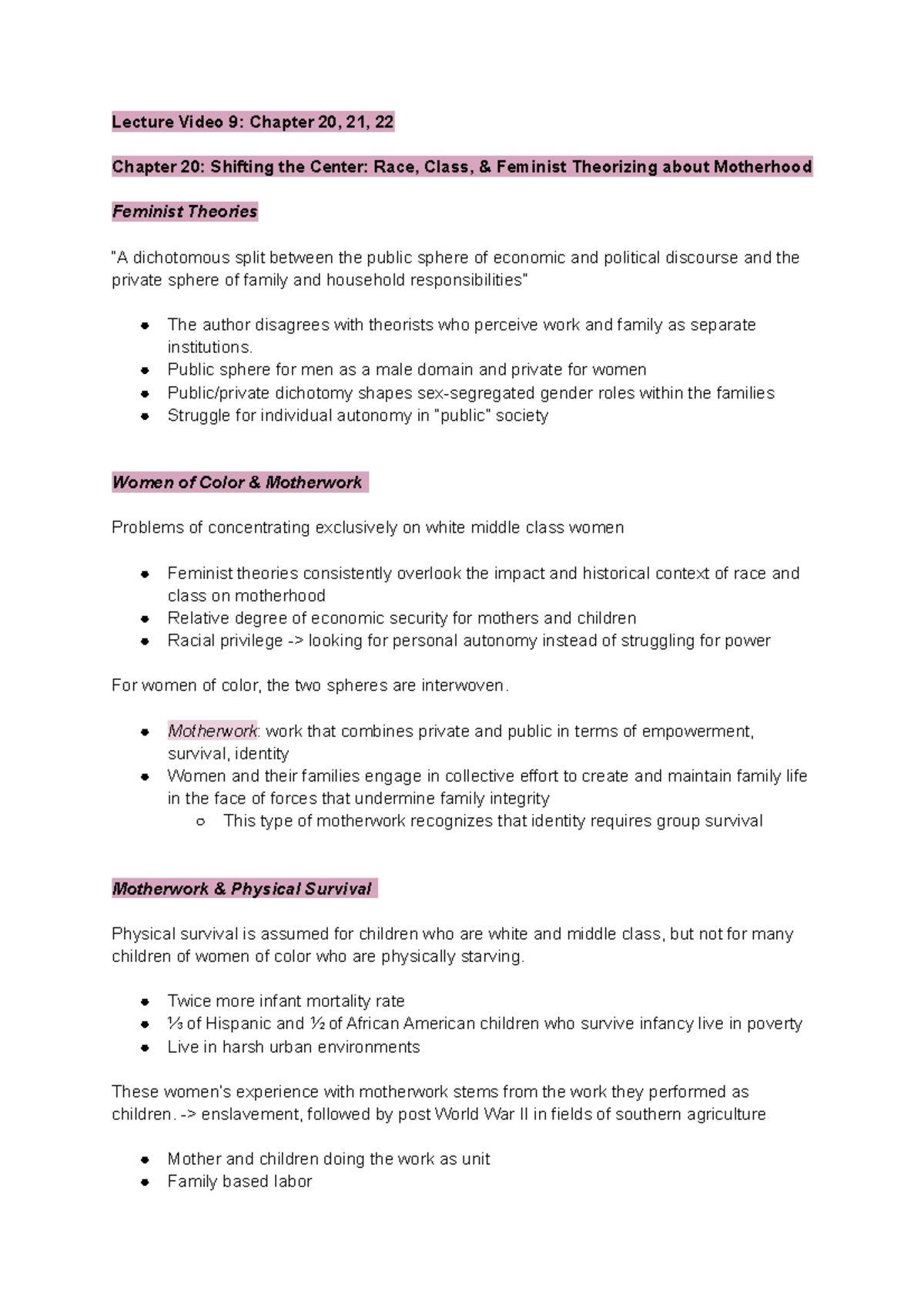 FAM 354 Lecture Video 9 Ch. 20, 21, 22 - Lecture Video 9: Chapter 20, 21, 22 Chapter 20 ...