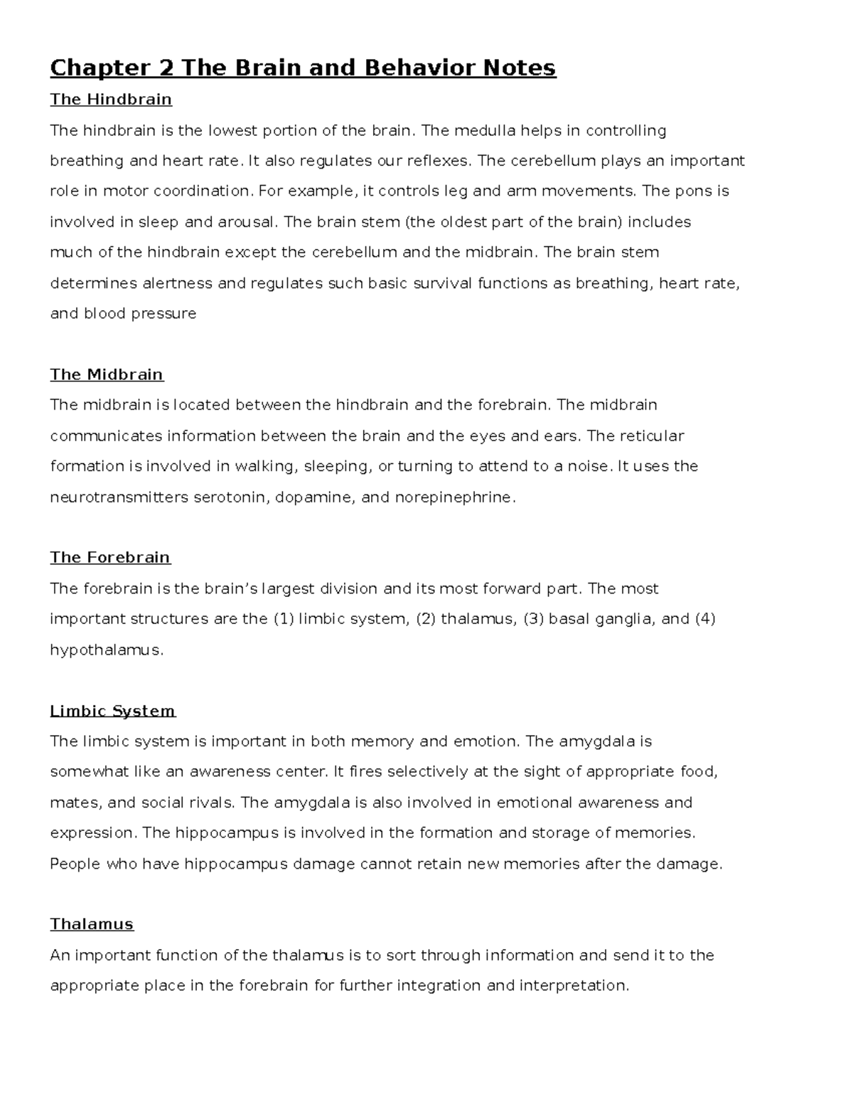Ch. 2 The Brain and Behavior Notes - Chapter 2 The Brain and Behavior ...