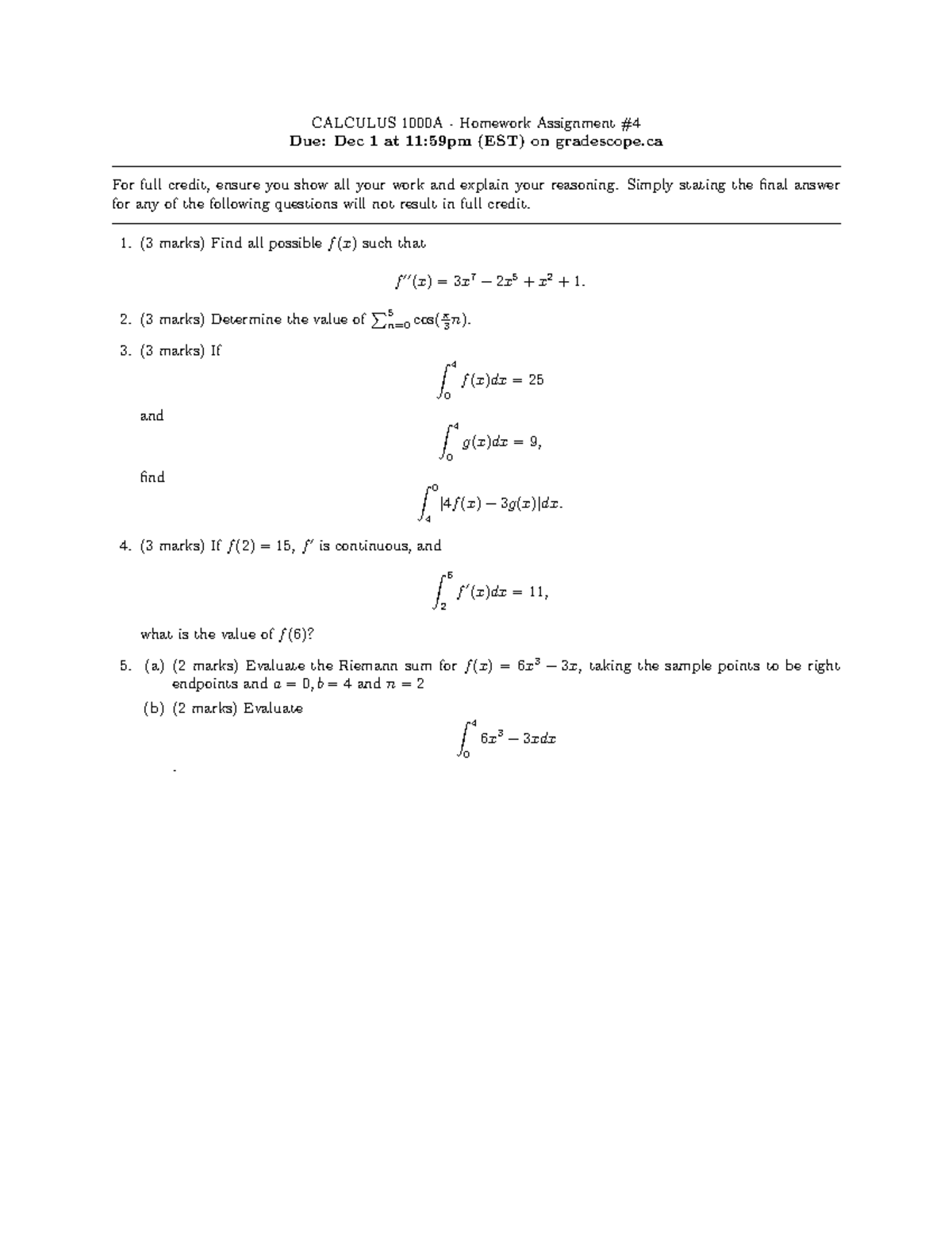 Calcassignment 4FW22 - assignment 4 - on integrals and Riemann sum ...