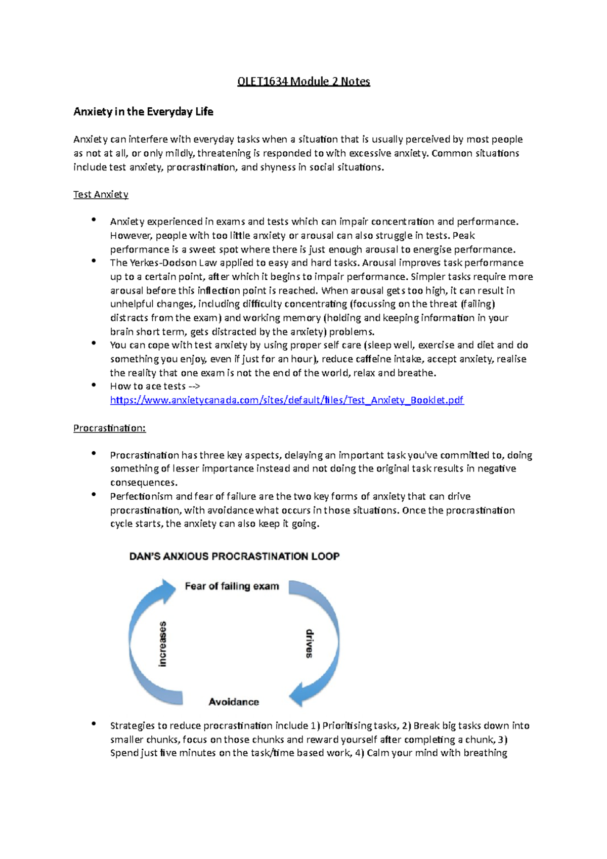 OLET1634 Module 2 Notes - OLET1634 Module 2 Notes Anxiety in the ...