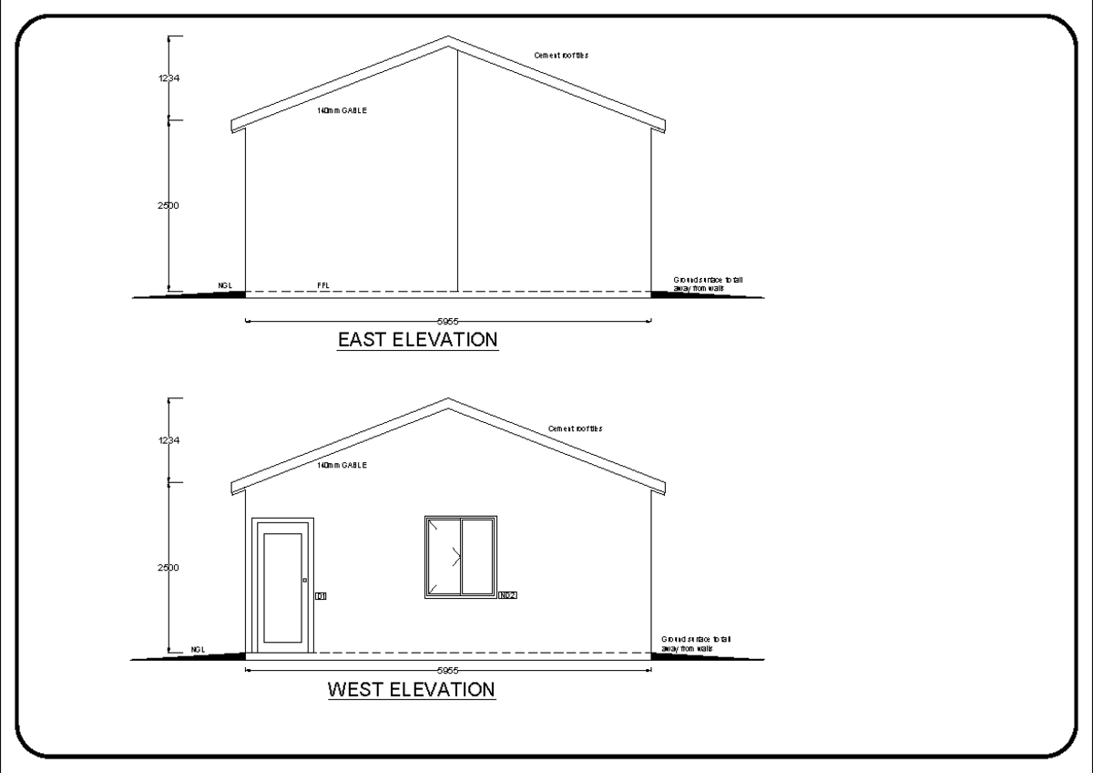 House PLAN-EAST-WEST Elevation - 140mm GABLE Cement roof tiles FFL ...