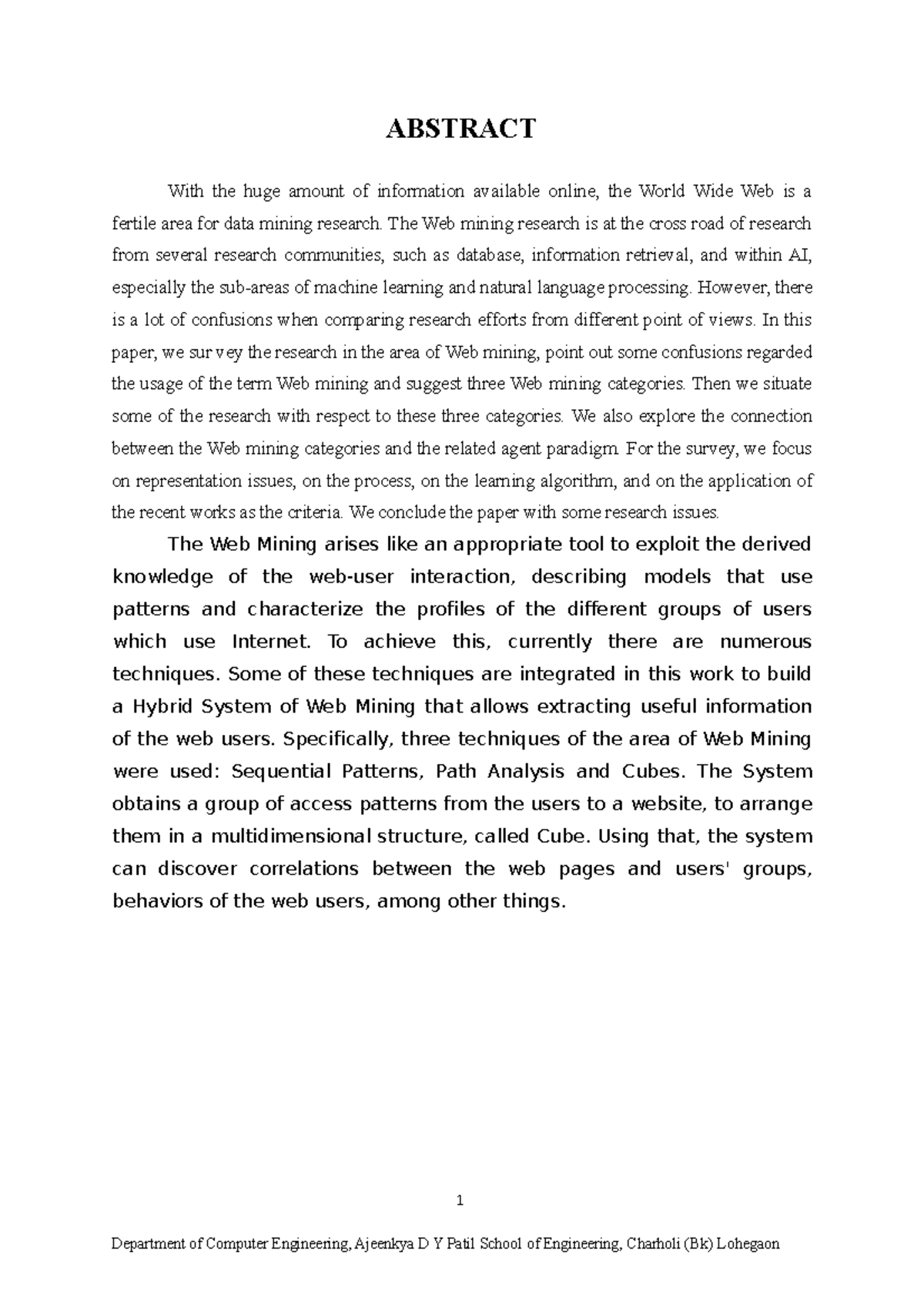 Report web mining - ABSTRACT With the huge amount of information ...