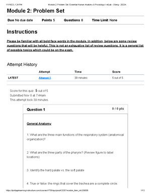 Muscle quiz - module 5 quiz - Module 5: Problem Set Results for Stacey Koneski Score for this ...