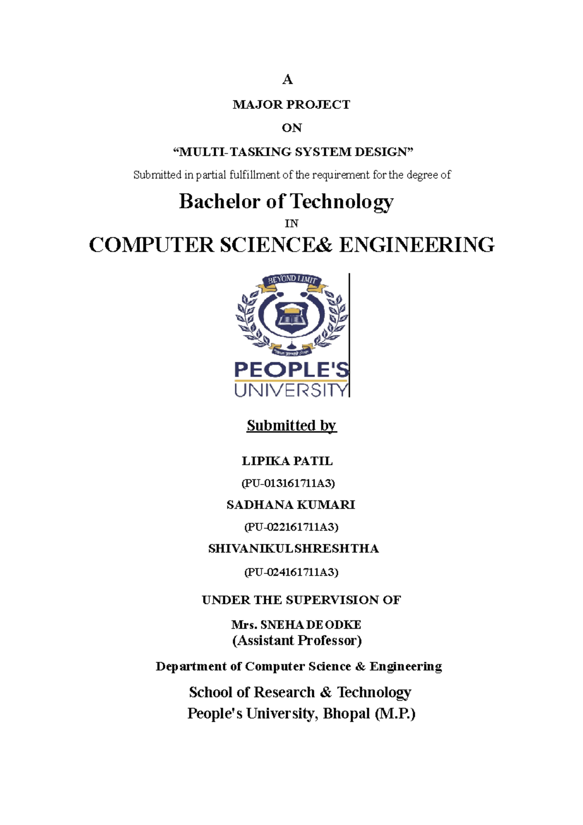Scheduling Project Report - A MAJOR PROJECT ON “MULTI-TASKING SYSTEM ...