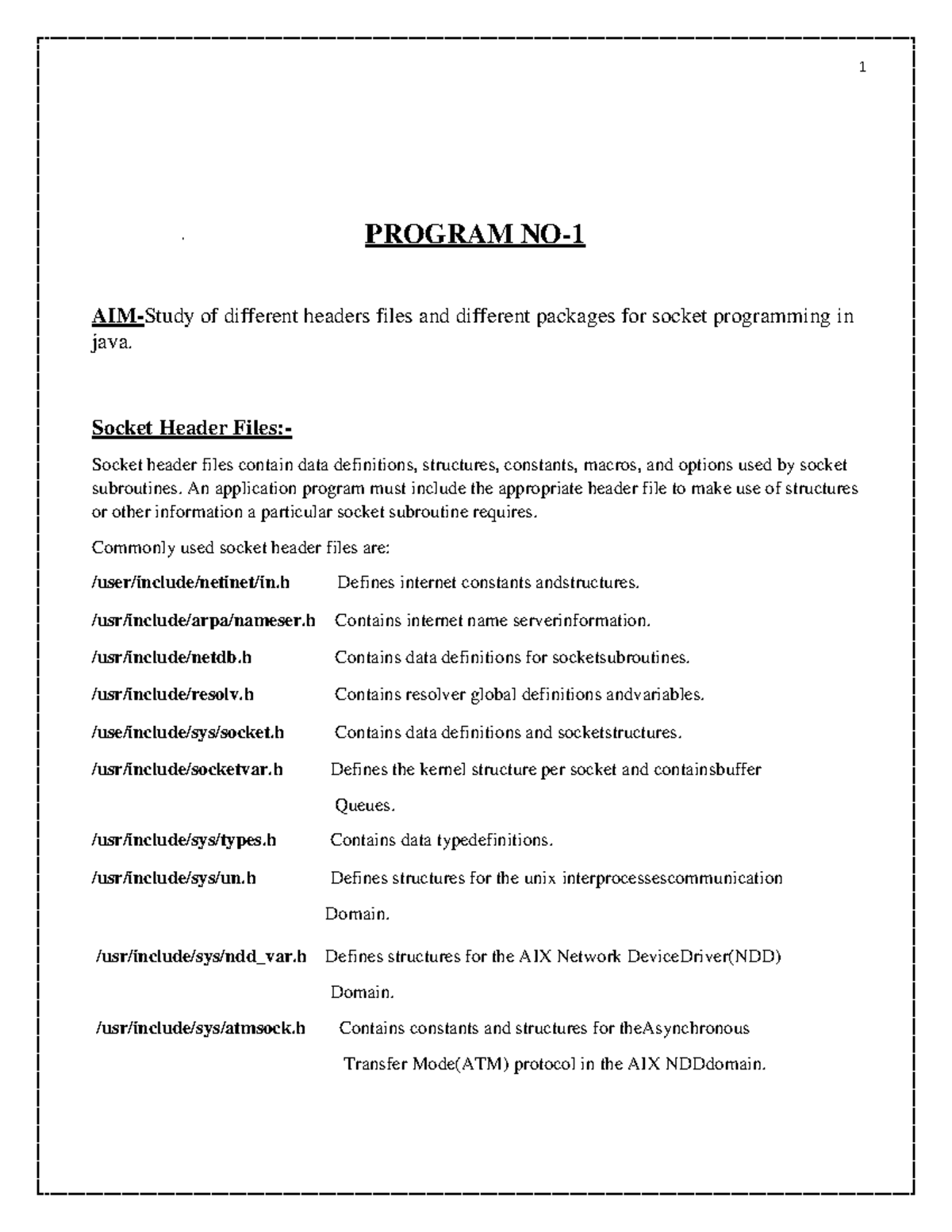 Network file - PROGRAM NO- AIM- Study of different headers files and ...