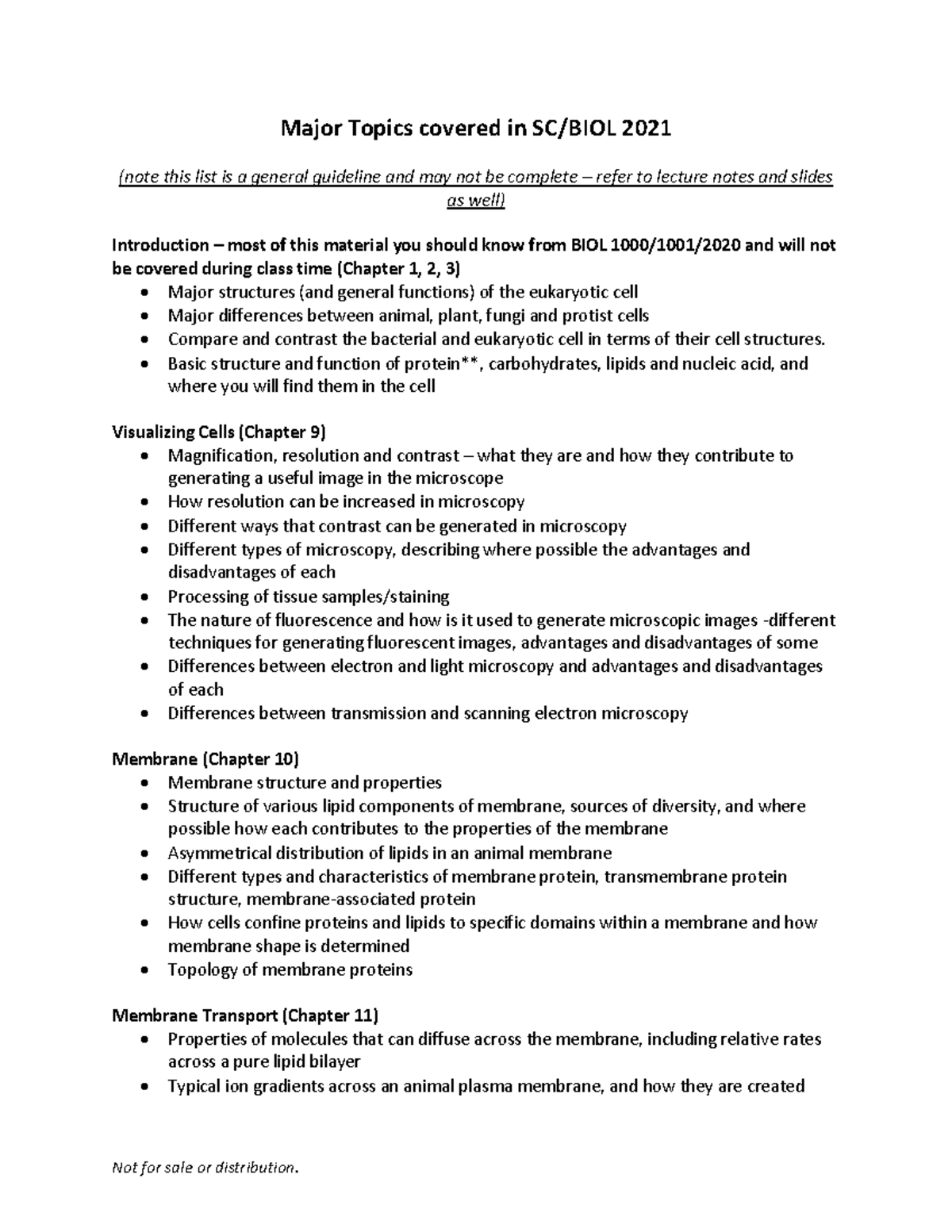 Major Topics - desc - Major Topics covered in SC/BIOL 2021 (note this ...