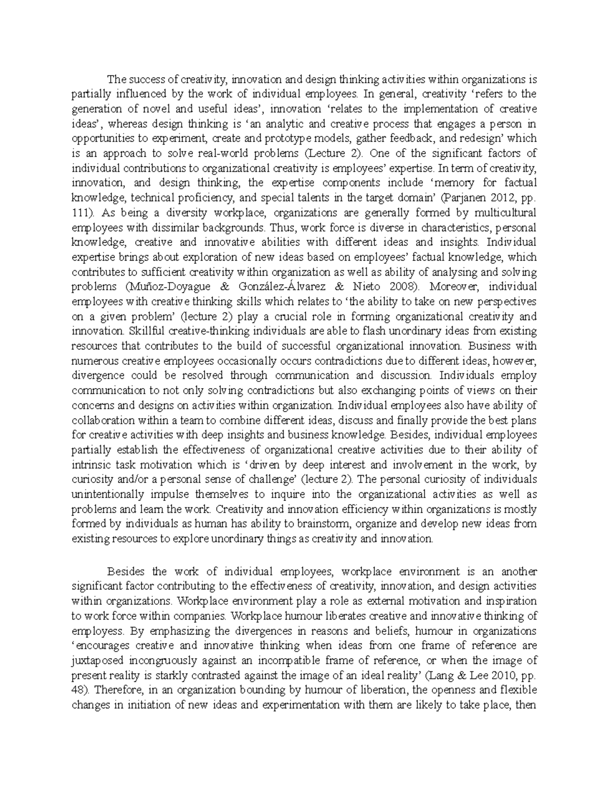 Assignment 1 Sem 1 2019 - The success of creativity, innovation and ...