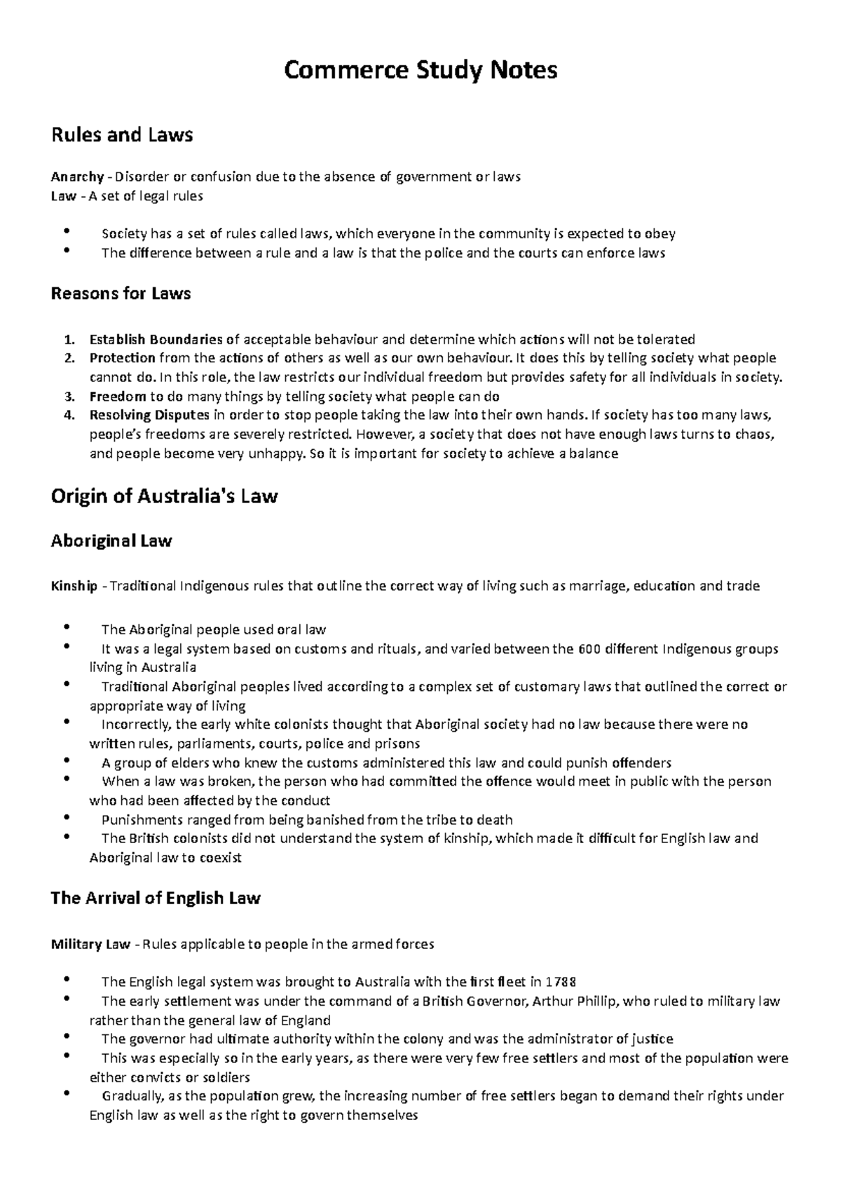 Commerce Study Notes - Commerce Study Notes Rules and Laws Anarchy ...
