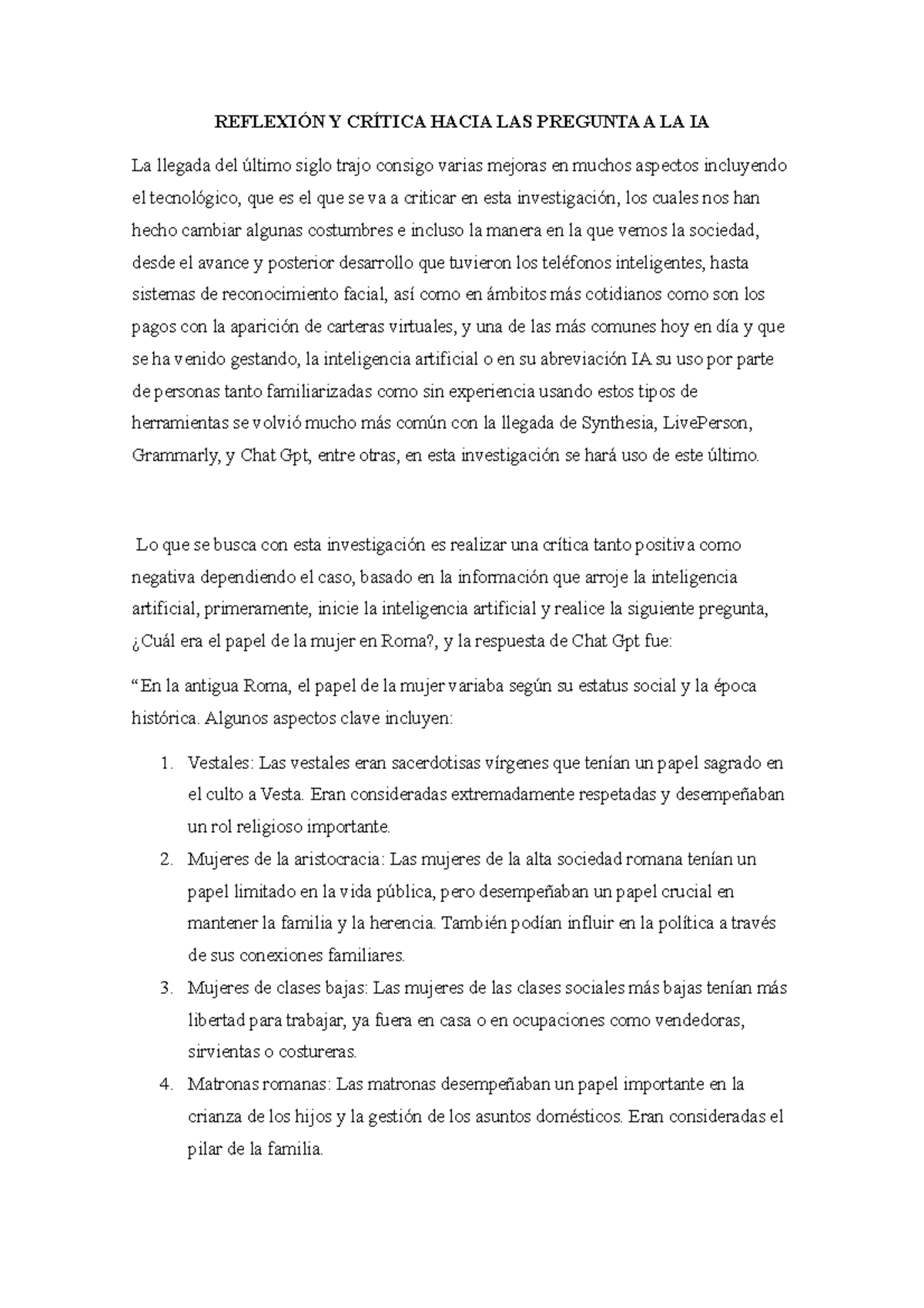 Reflexiòn DE LA Pregunta A LA IA F - REFLEXIÓN Y CRÍTICA HACIA LAS ...