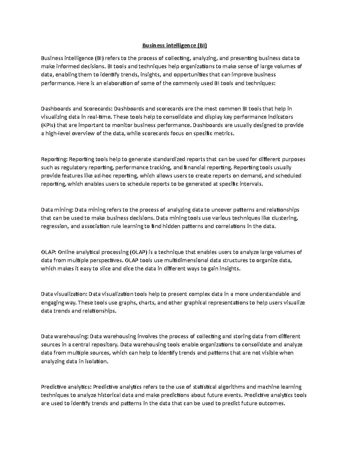 Business intelligence (BI) - BI tools and techniques help organizations ...