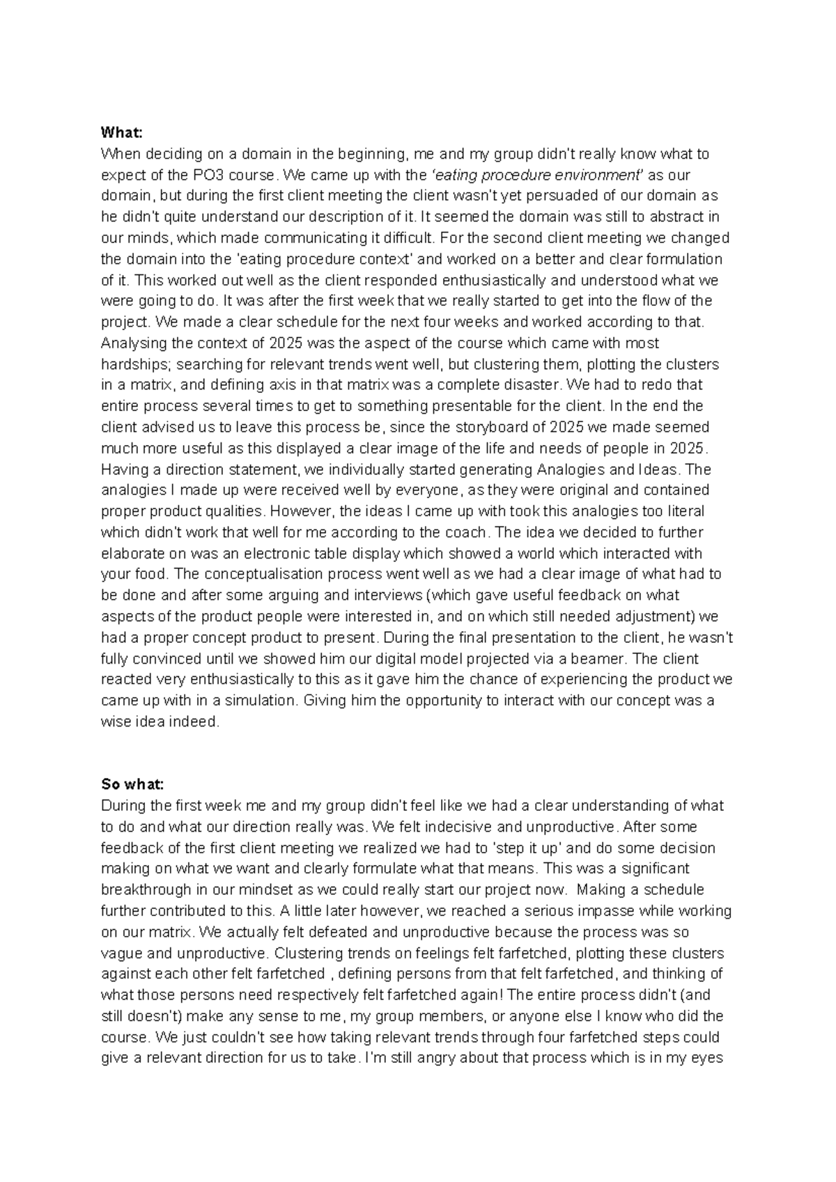 Self-reflection on PO3 - What: - Studeersnel