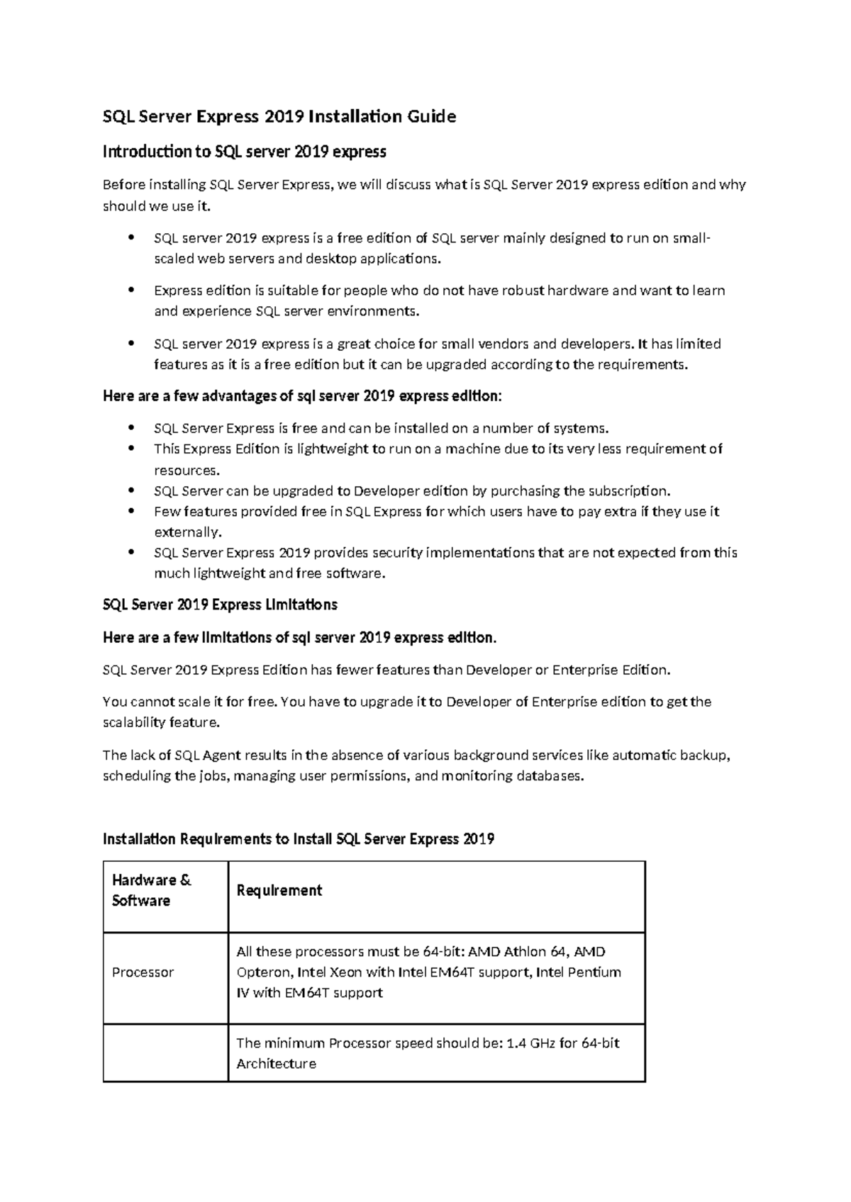 MS SQL Server Express 2019 installation guide - SQL Server Express 2019 Installation Guide - Studocu