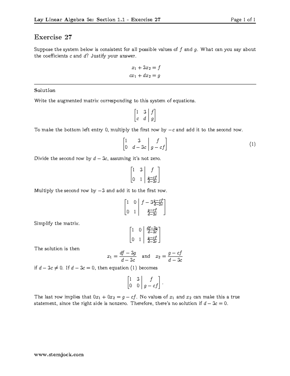 Linear Algebra questions - Lay Linear Algebra 5e: Section 1 - Exercise ...