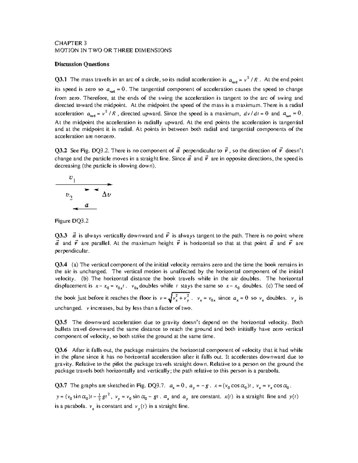YF15 Discussion Qs Solutions ch03 - CHAPTER 3 MOTION IN TWO OR THREE DIMENSIONS Discussion ...