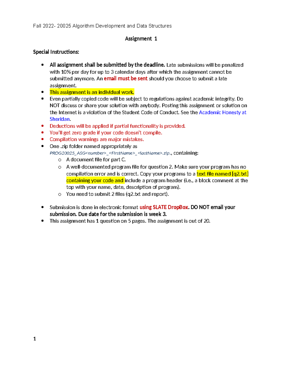 Assignment 1-Fall 2022 - Assignment 1 Special Instructions: All assignment shall be submitted by ...