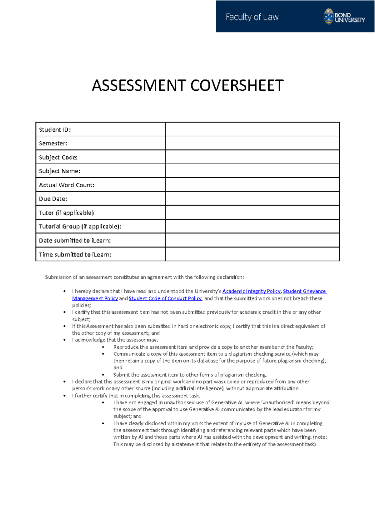 Assessment Coversheet - Law - ASSESSMENT COVERSHEET Student ID ...
