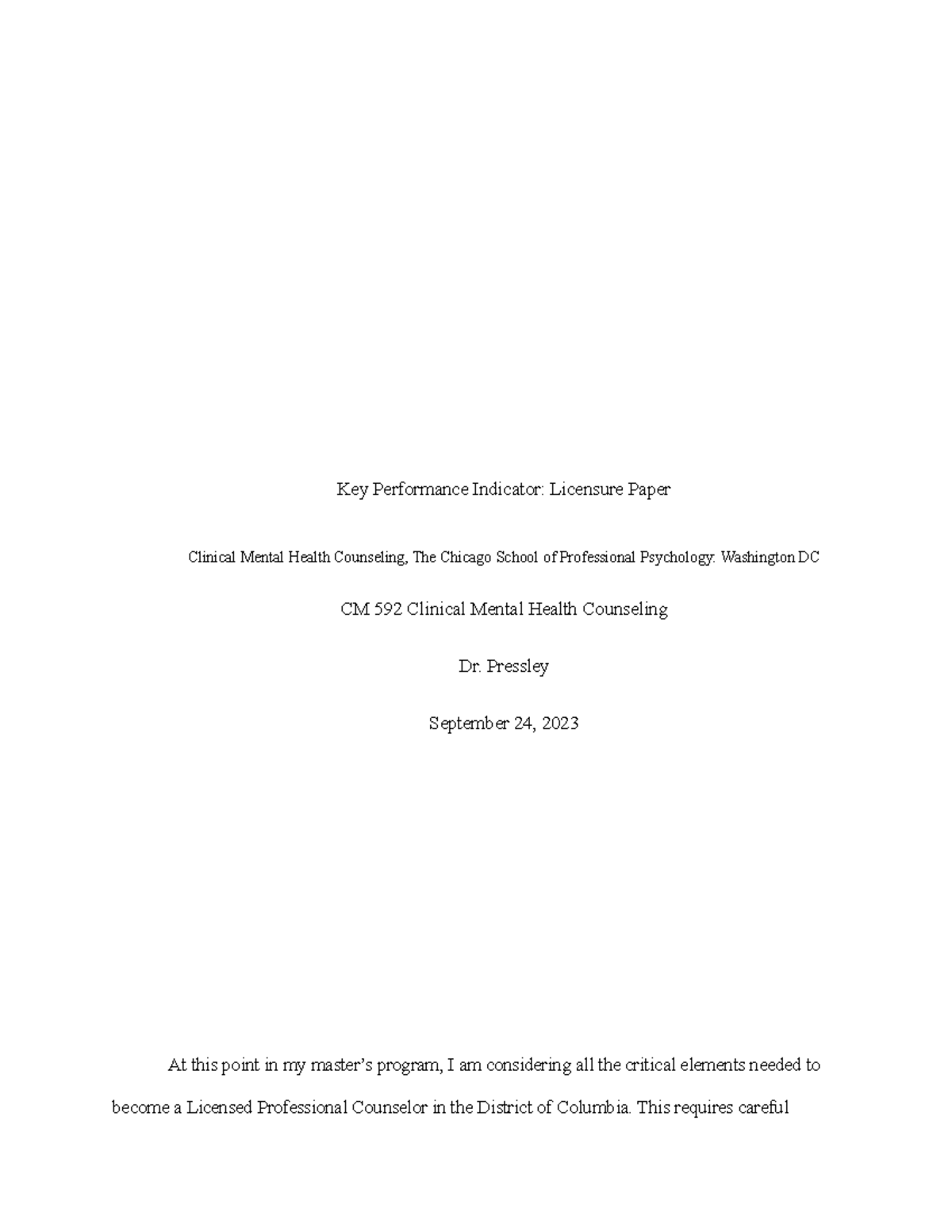 Key Performance Indicator- Licensure Paper - Key Performance Indicator ...