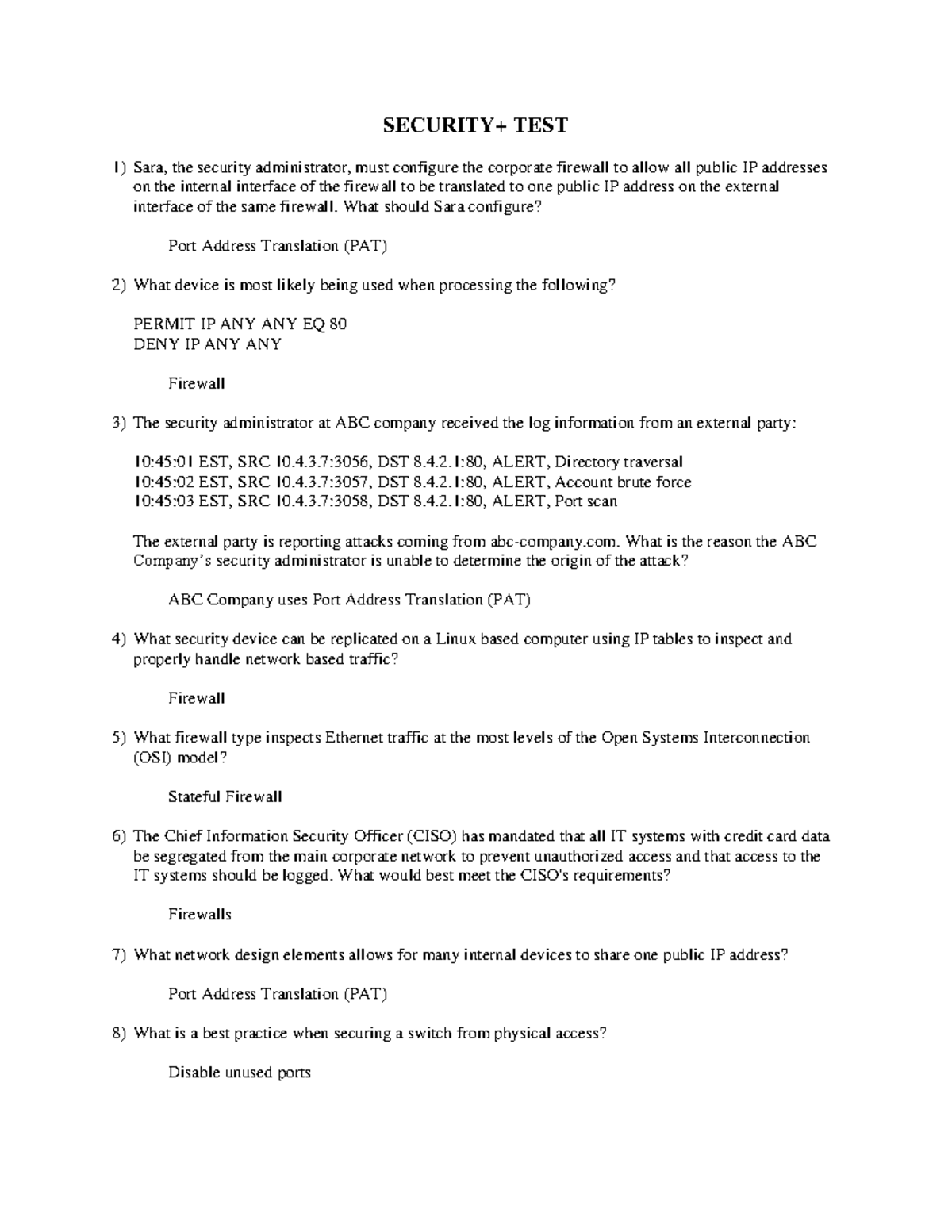 Skillsoft Security+ Final Exam - SECURITY+ TEST Sara, the security ...
