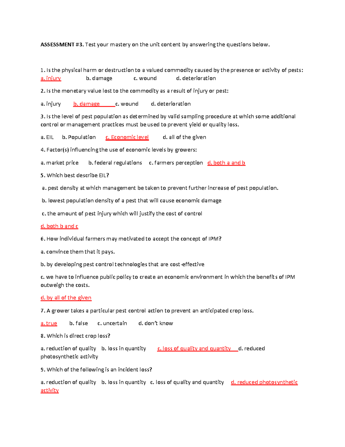 Economic Concepts - ASSESSMENT #3. Test your mastery on the unit ...