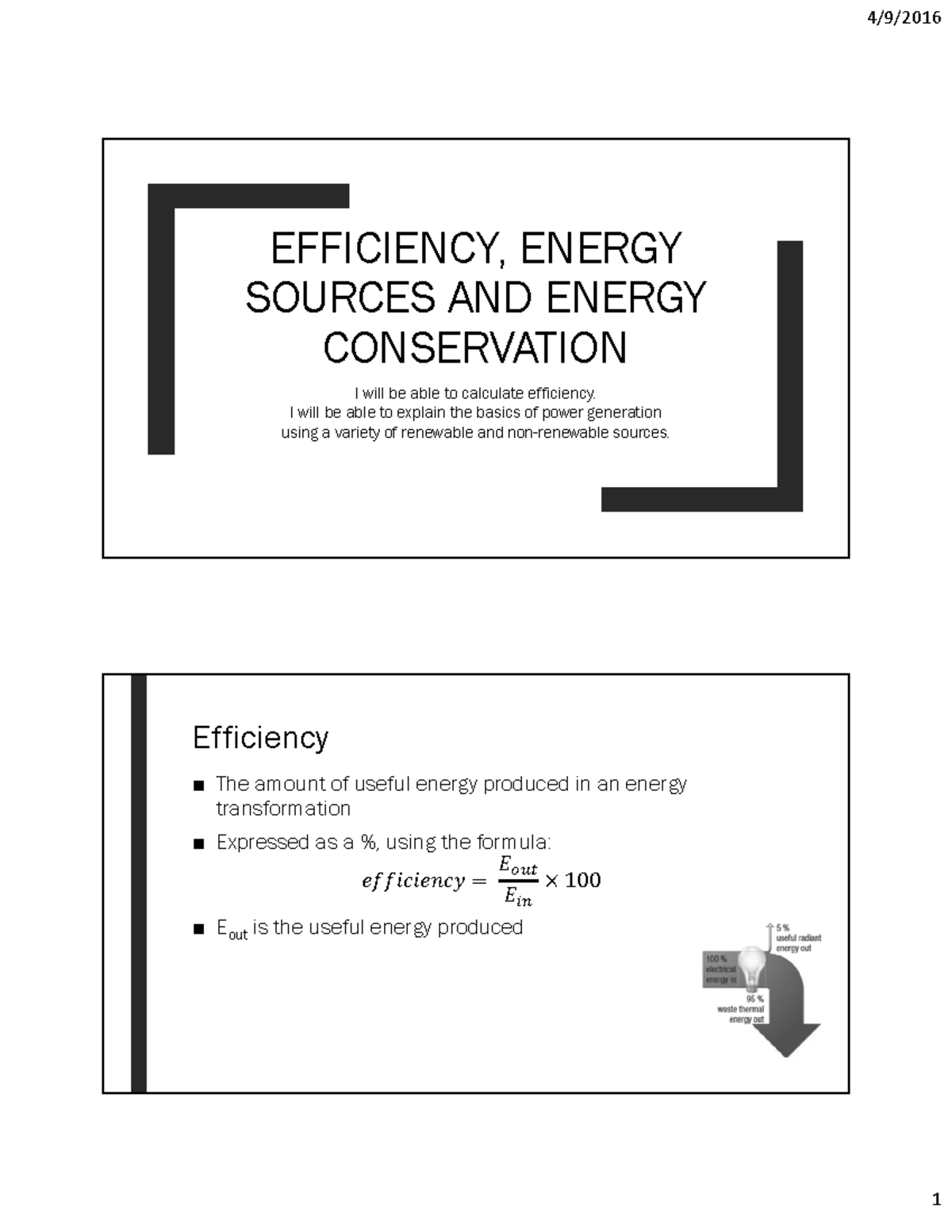Lesson 4 Efficiency, Energy Sources & Energy Conservation - phy137 - U ...