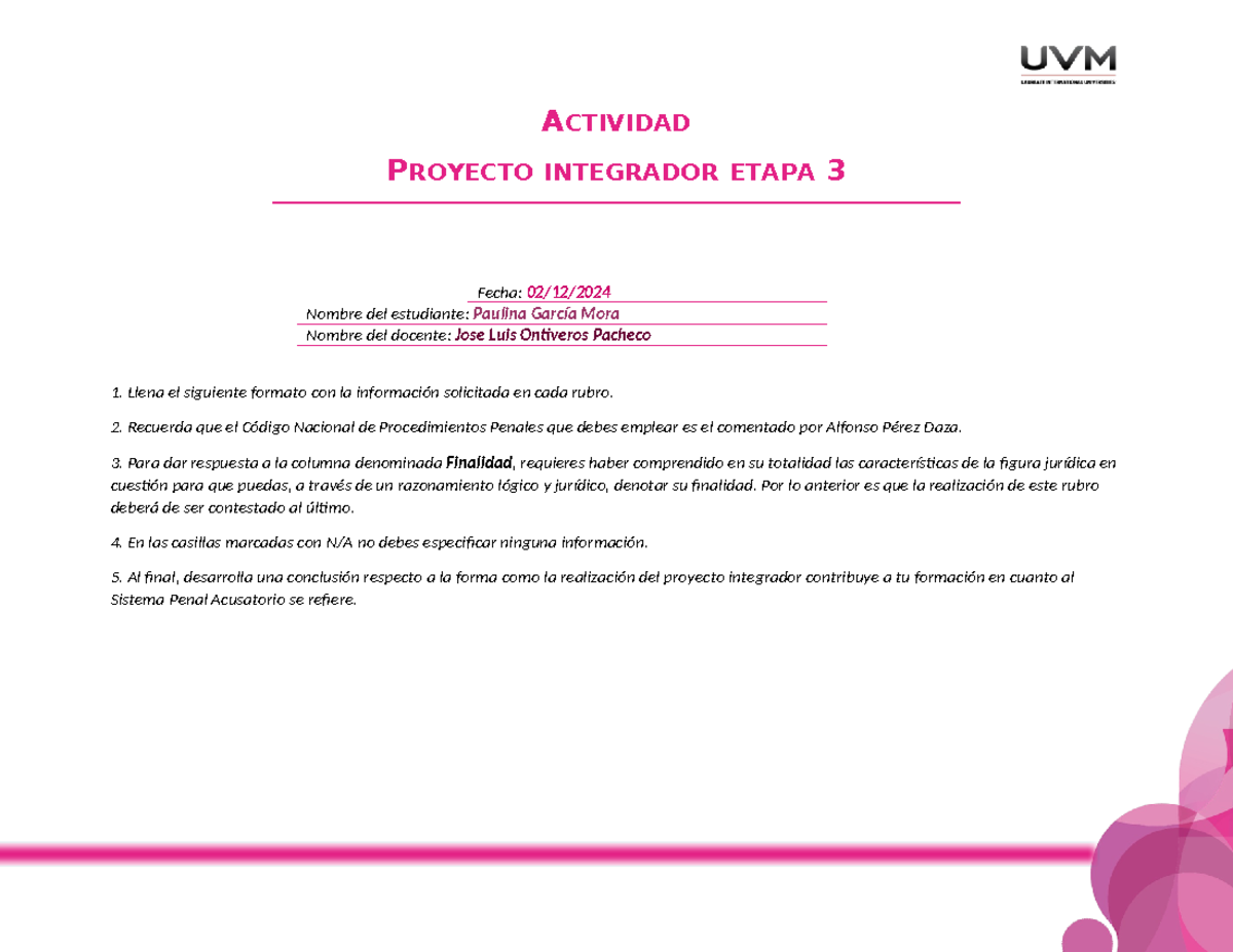 PI Etapa 3 DPP - Proyecto integrador parte 3 - ACTIVIDAD PROYECTO INTEGRADOR ETAPA 3 Fecha: 02 ...