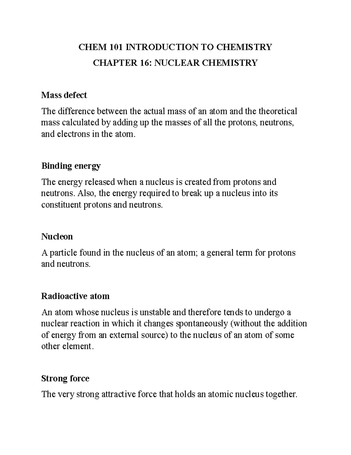 Introduction TO Chemistry Chapter 16 - CHEM 101 INTRODUCTION TO ...