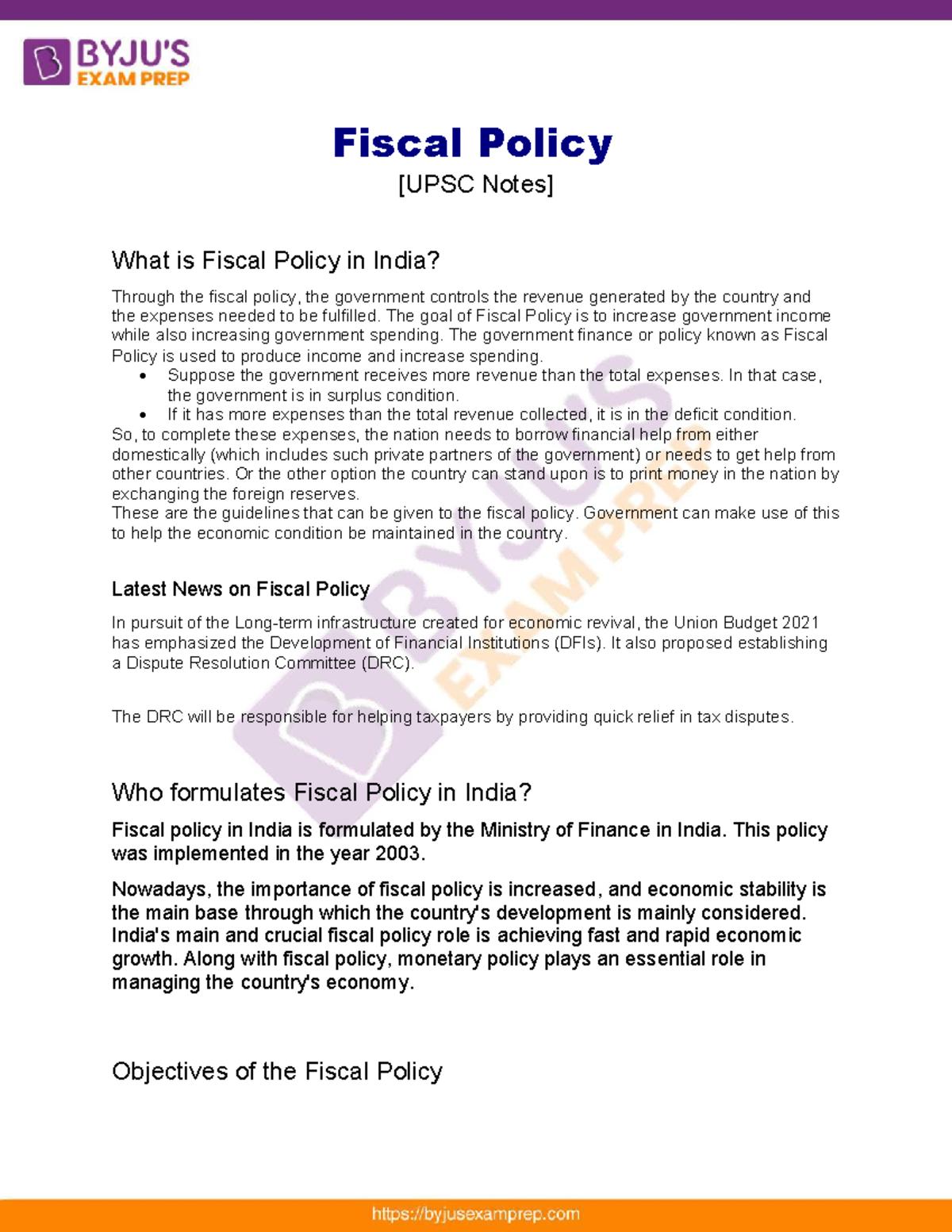Fiscal policynotes - Fiscal Policy [UPSC Notes] What is Fiscal Policy ...
