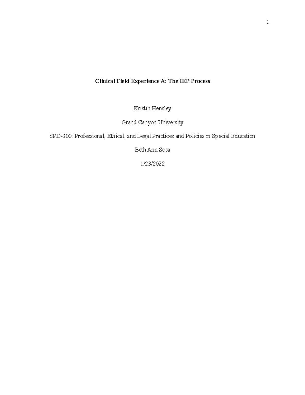 SPD-300 GCU Week 3 Clinicial Field Experience - SPED-300 - GCU - Studocu