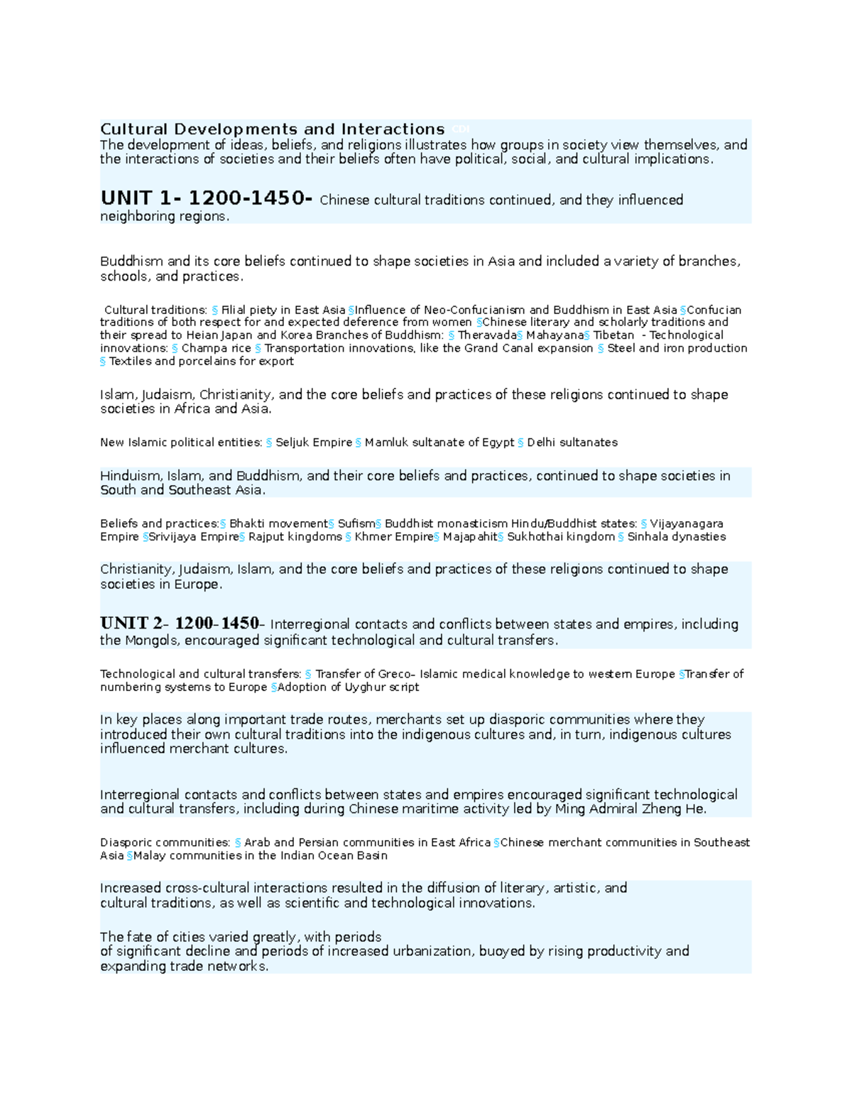 APWH Cultural DEV AND INT - Cultural Developments and Interactions CDI ...