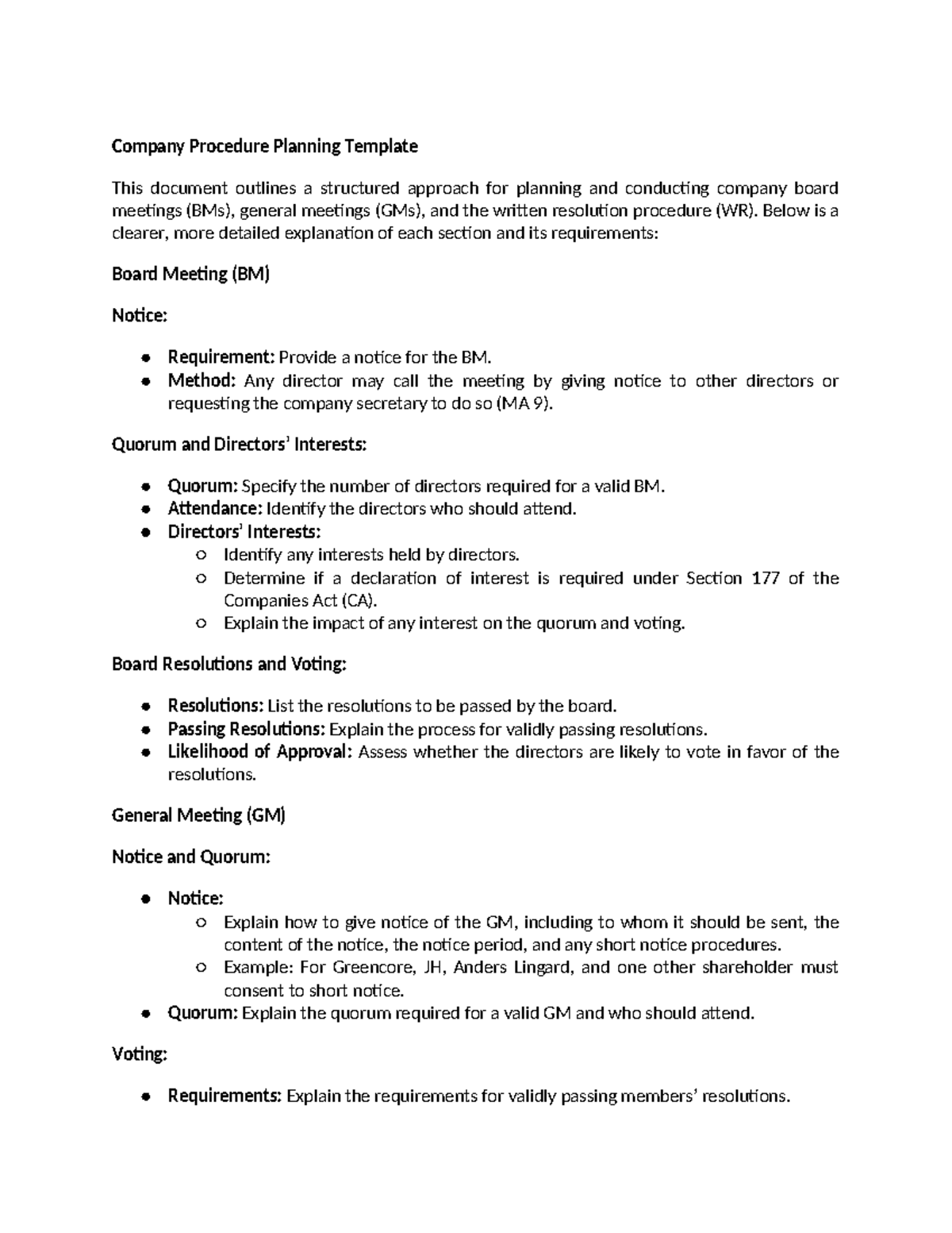 Company Procedure Planning Template - Below is a clearer, more detailed ...