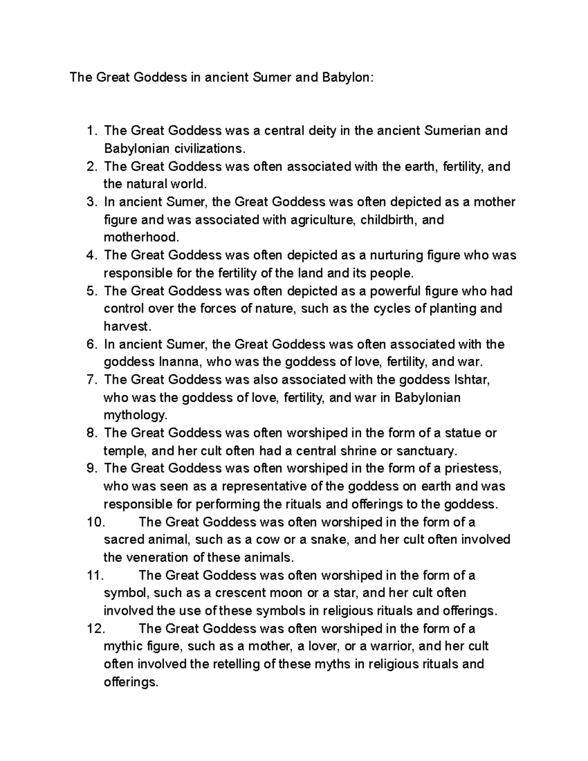 The Great Goddess in ancient Sumer and Babylon - The Great Goddess was ...