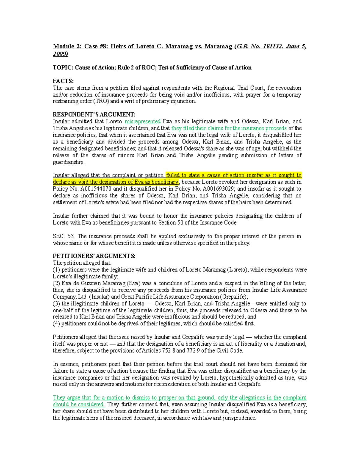 Module-2 Case-8 Heirs-of-Loreto-C - Module 2: Case #8: Heirs of Loreto ...